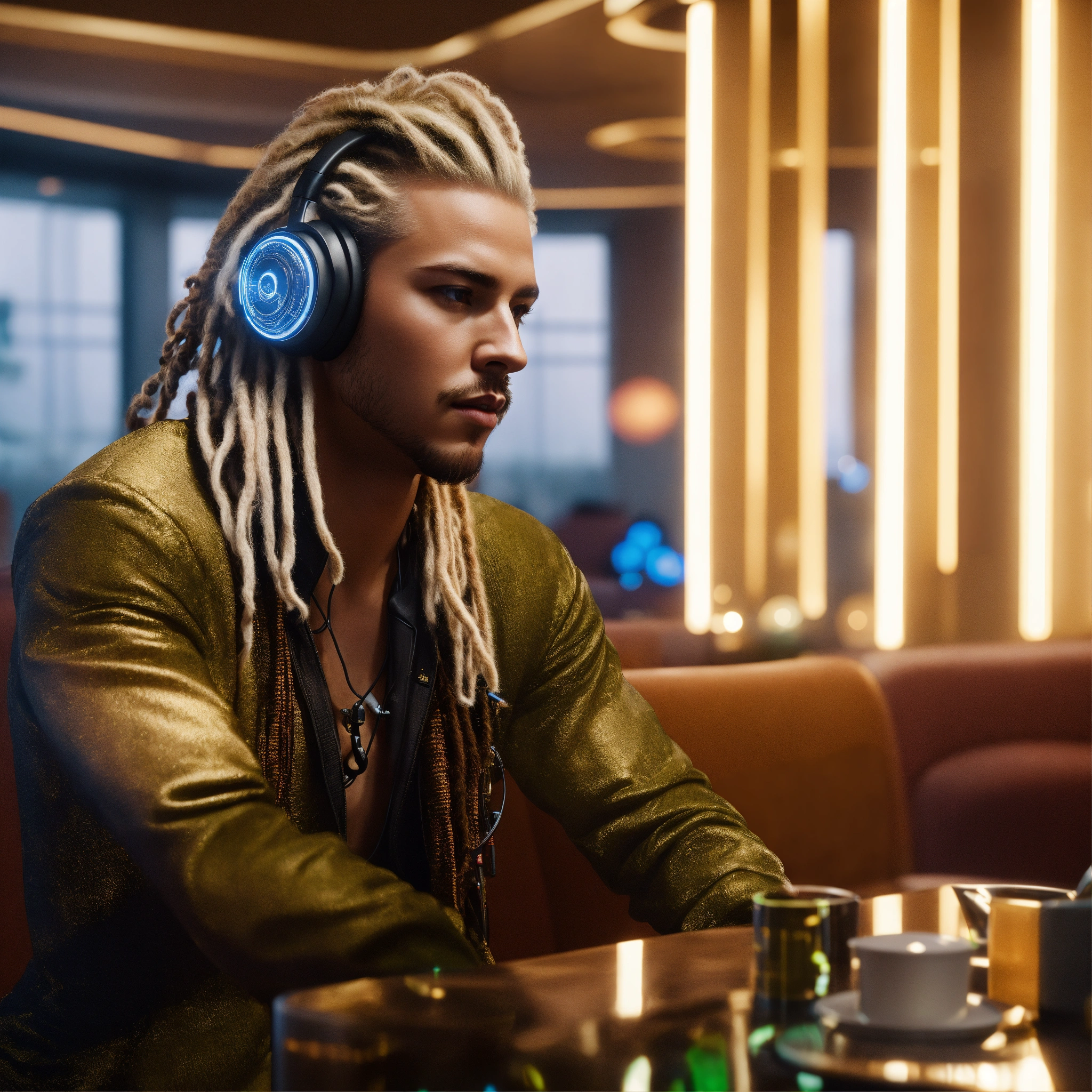 Lexica - Zoom out on a scruffy blonde dreadlock male rockstar wearing ...