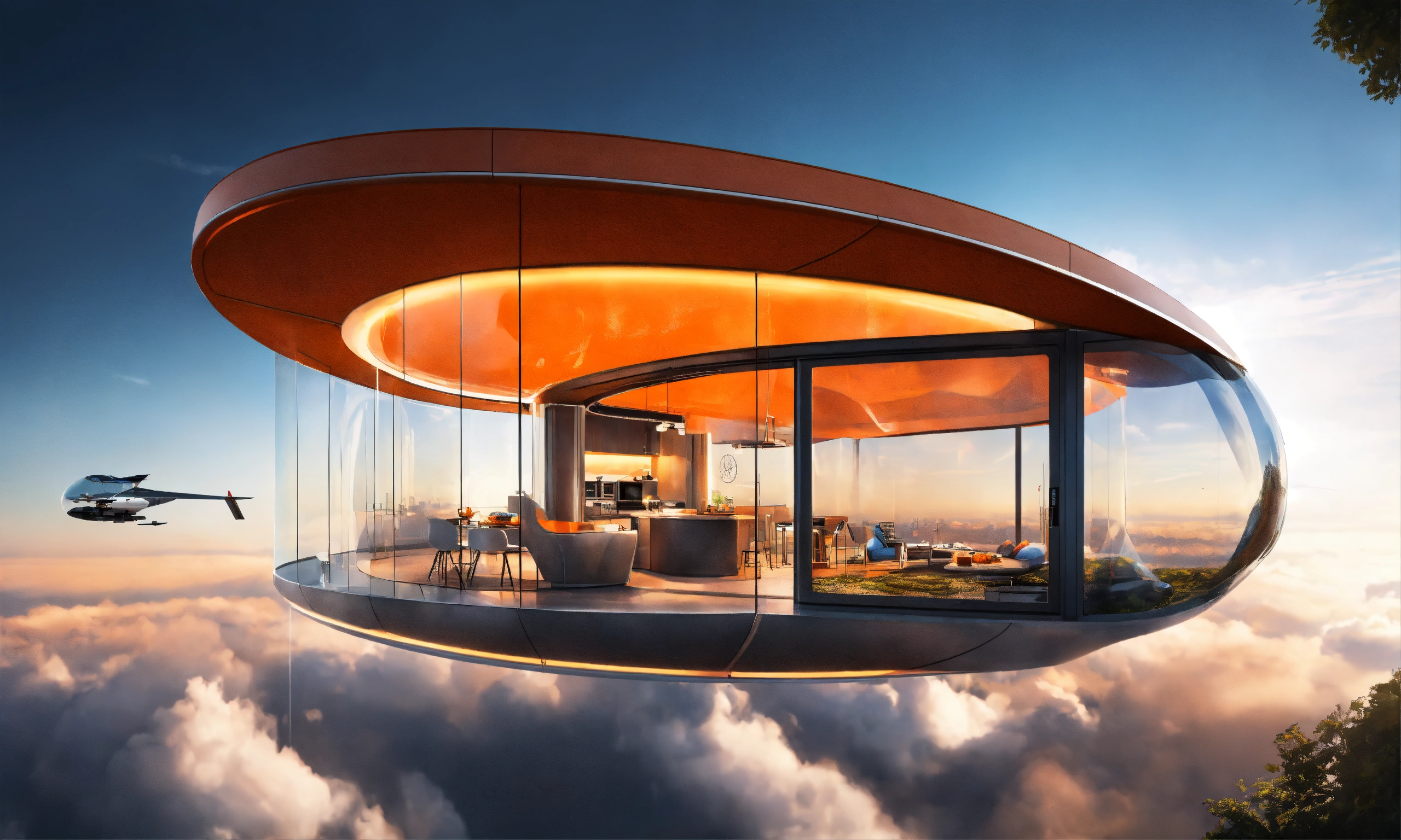 Lexica - New tiny flying apartment, modern, futuristic, orange color ...