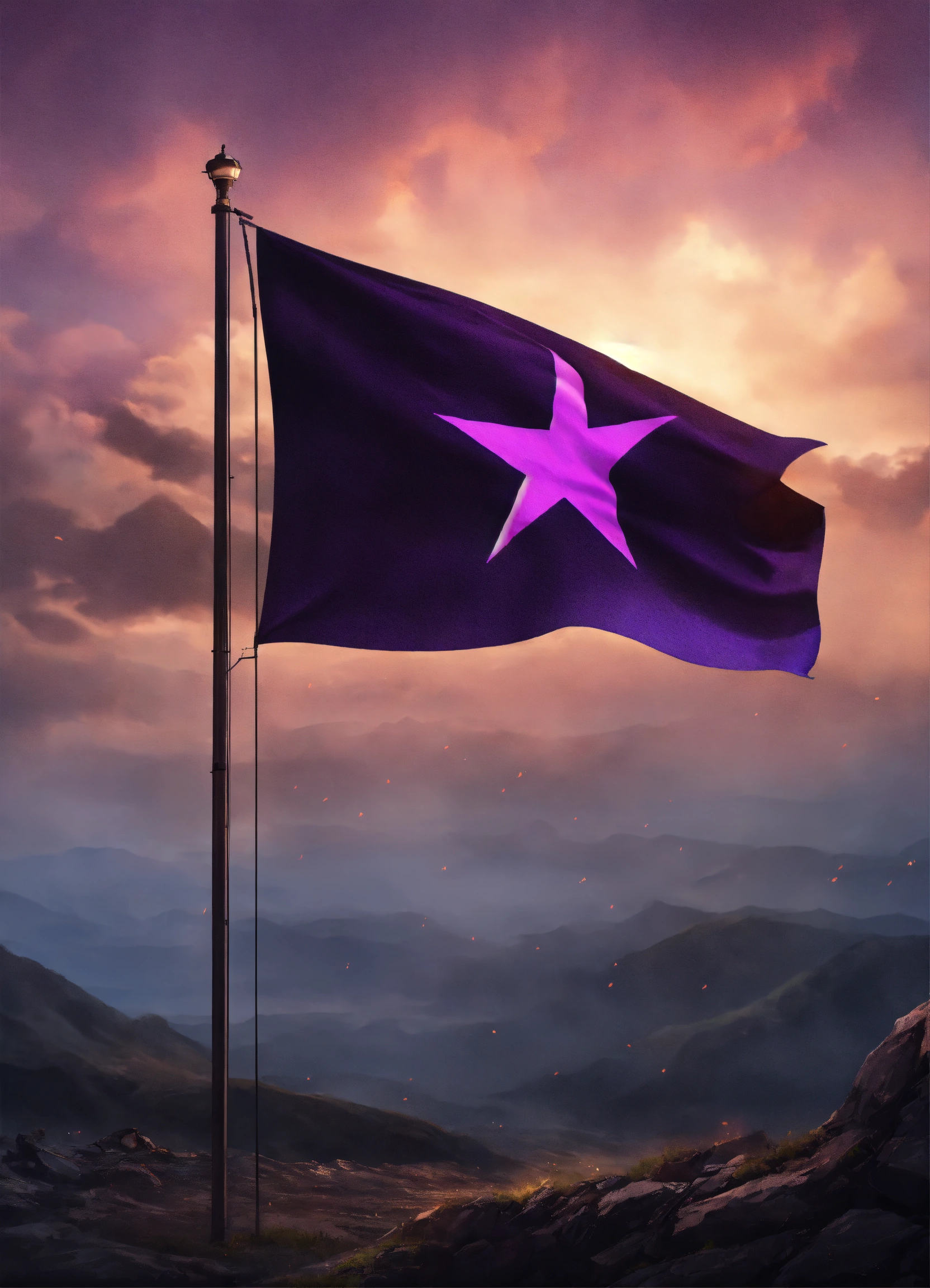 Lexica - A black flag with a purple eight pointed star, realistic ...