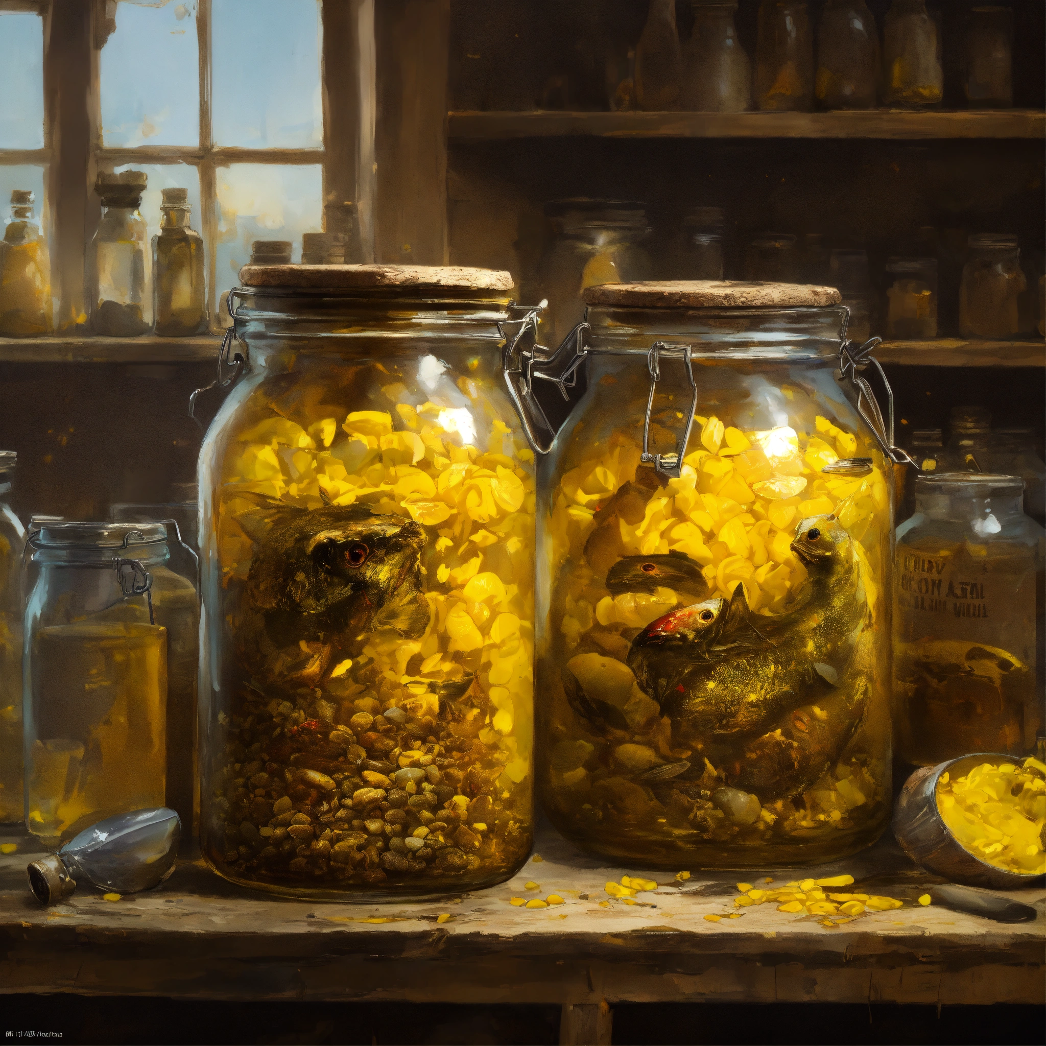 Lexica - Concept art of a vintage corked and labeled big jar of dirty ...