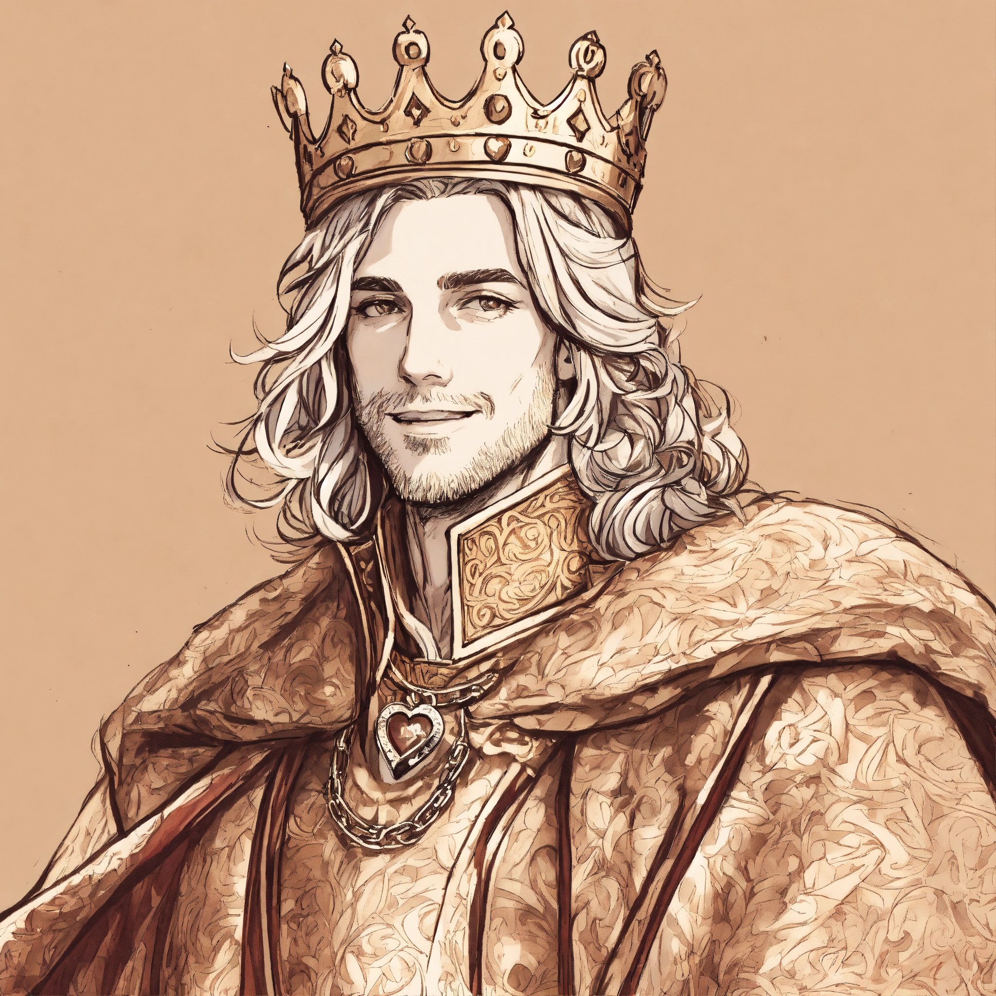 Lexica - Sketch of handsome smiling blonde king with a big fancy ...