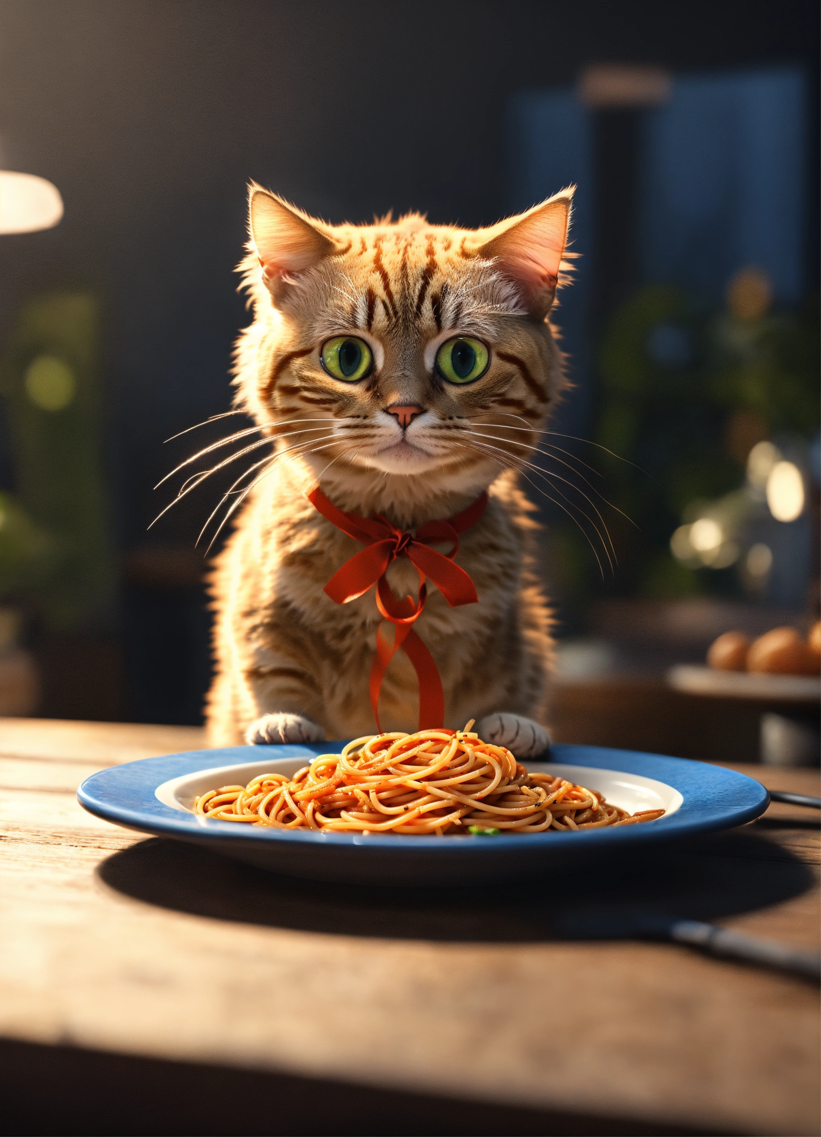 Lexica - A cat standing on 2 legs, eating spaghetti, unreal engine ...