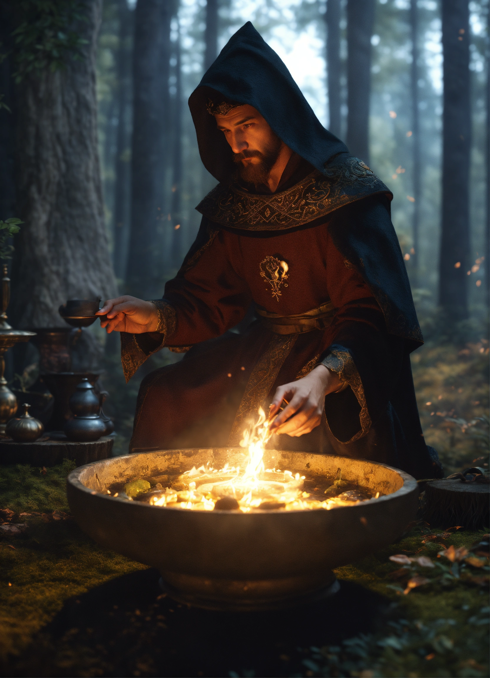 Lexica - Medieval sorcerer, performing a ritual, enchanted forest ...