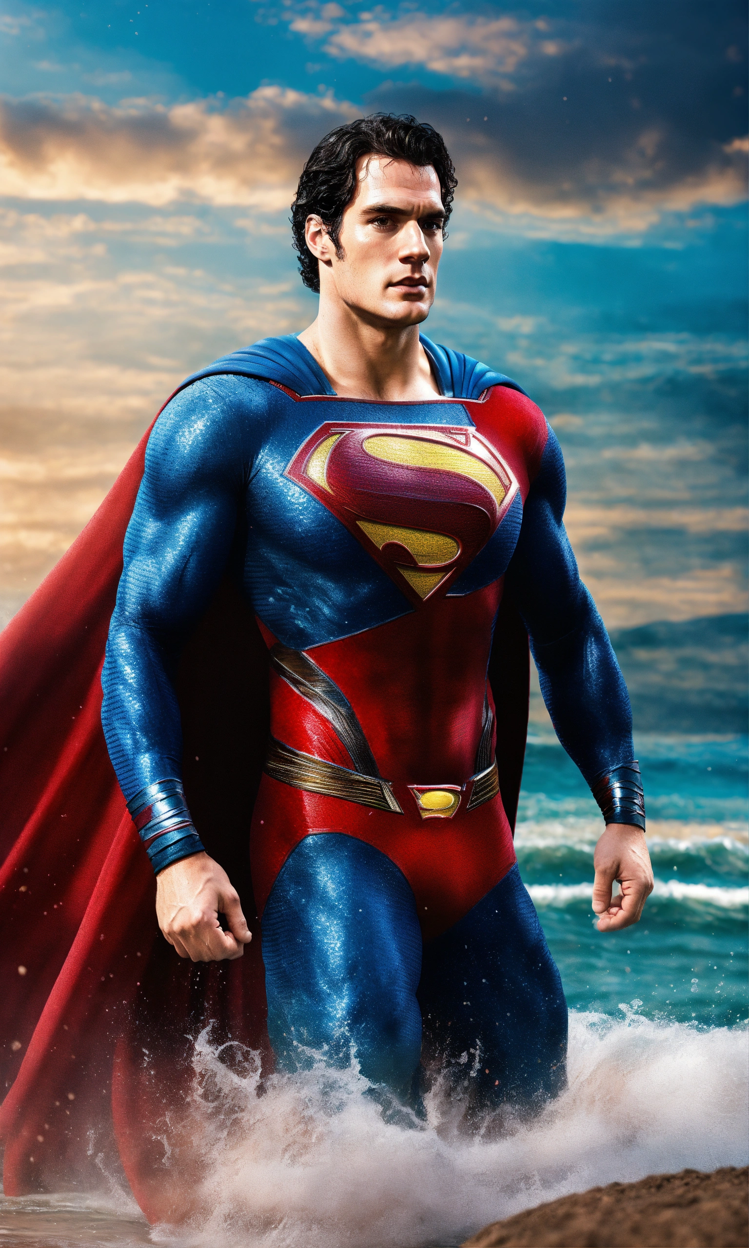 Lexica - Henry Cavill Superman swimming on the seaside full-body ...