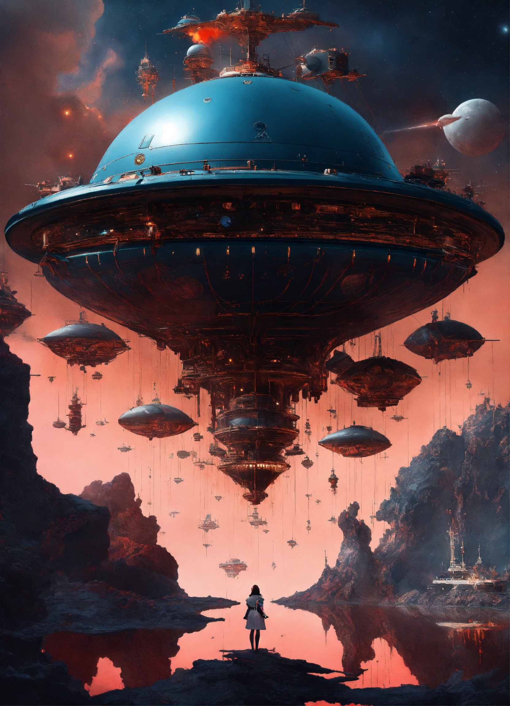 Lexica - Large landscape Photography, a large dark spaceship sailing in ...