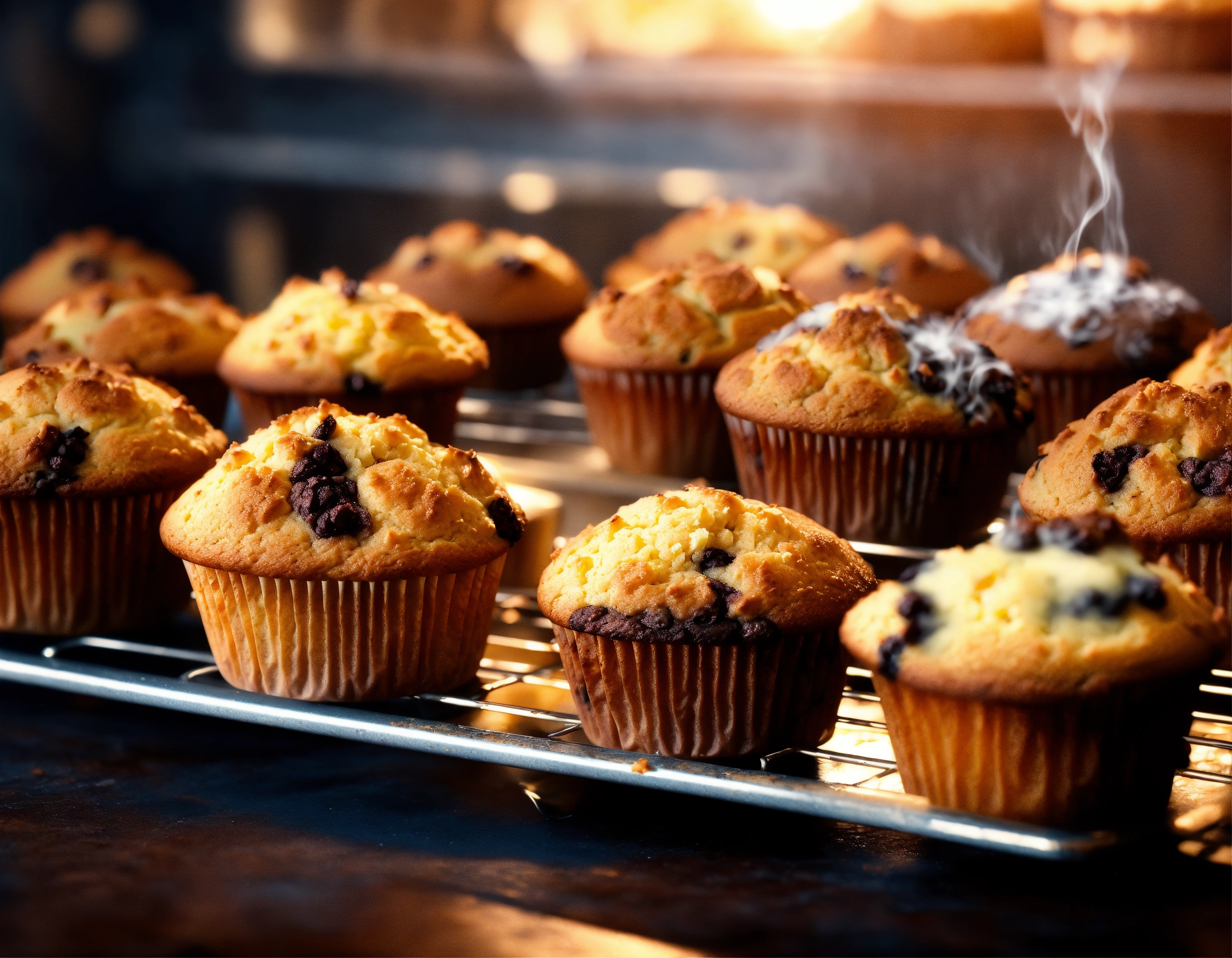 Lexica - Muffins of all kinds fresh from the oven steam rising ...