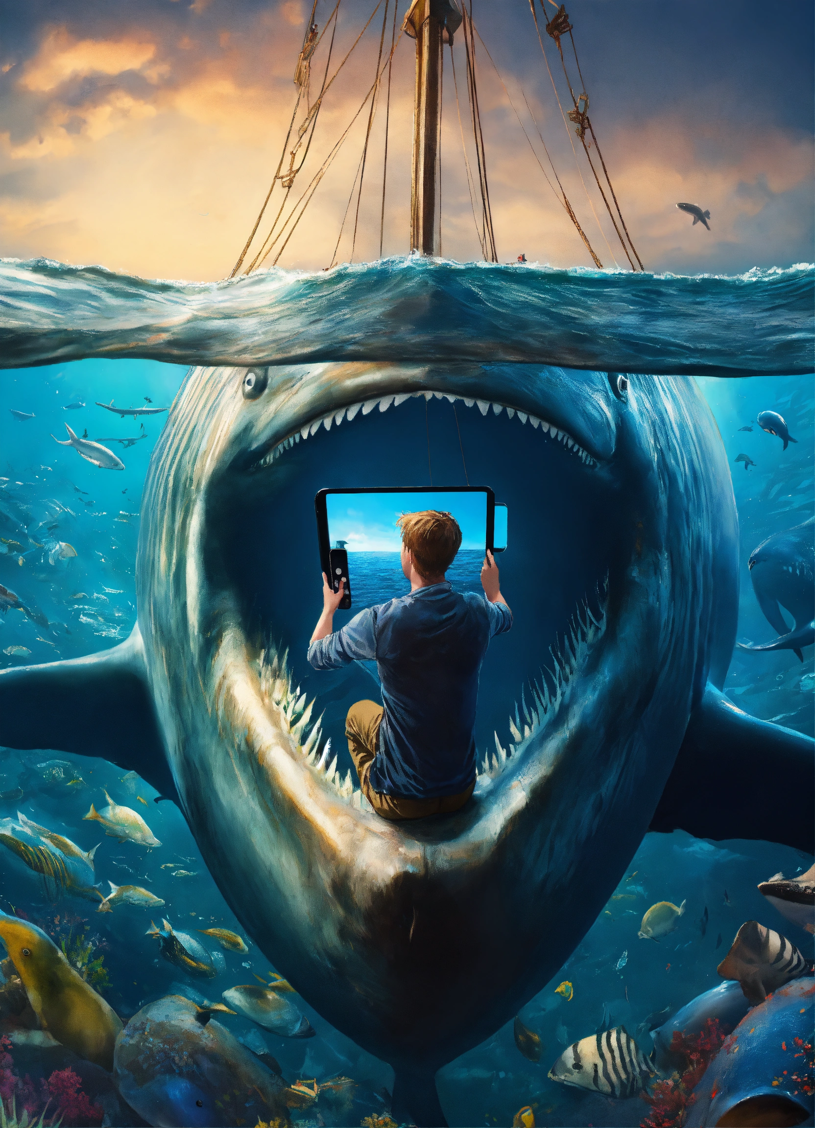 Lexica - Jonah from the bible taking a selfie inside of the whale