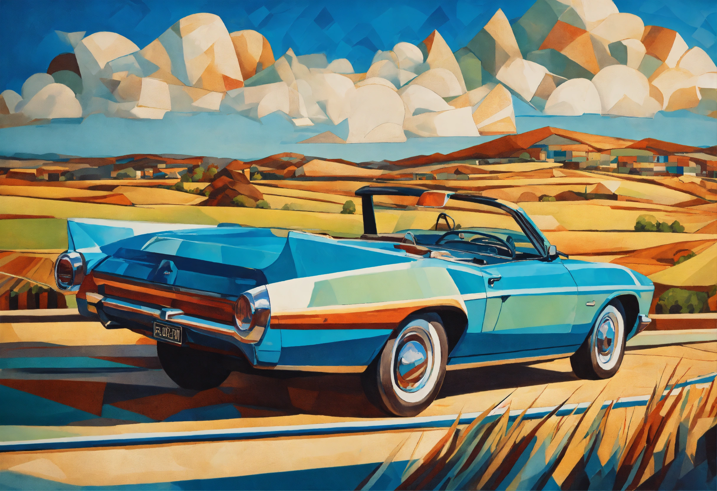 Lexica - Cubism style ,car, blue sky