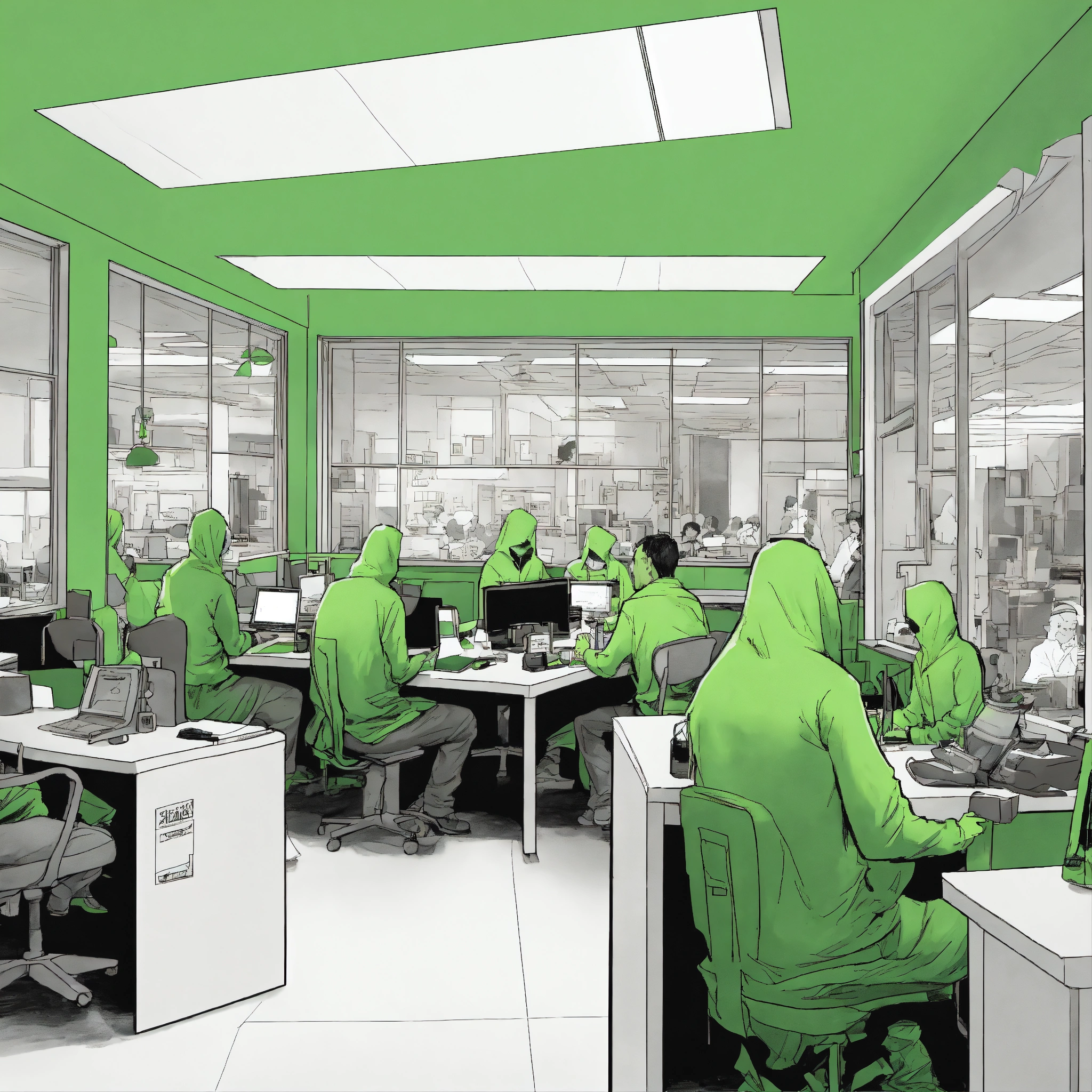 Lexica - Develop a comic cartoon poster of an office break room where ...