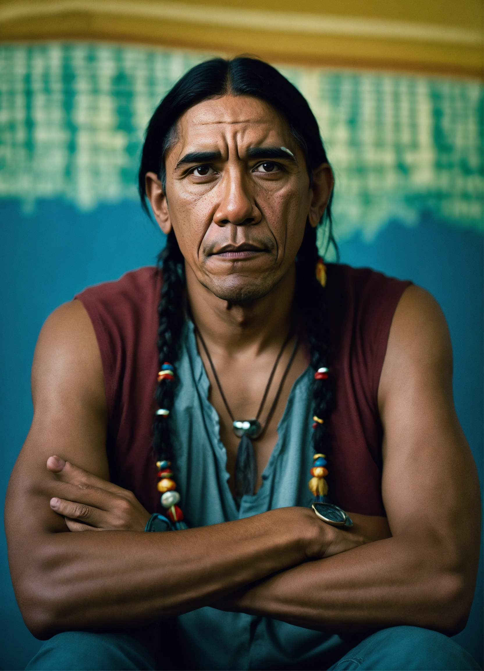 Lexica - Scared native american man, FRONT VIEW, casual clothes, arms ...