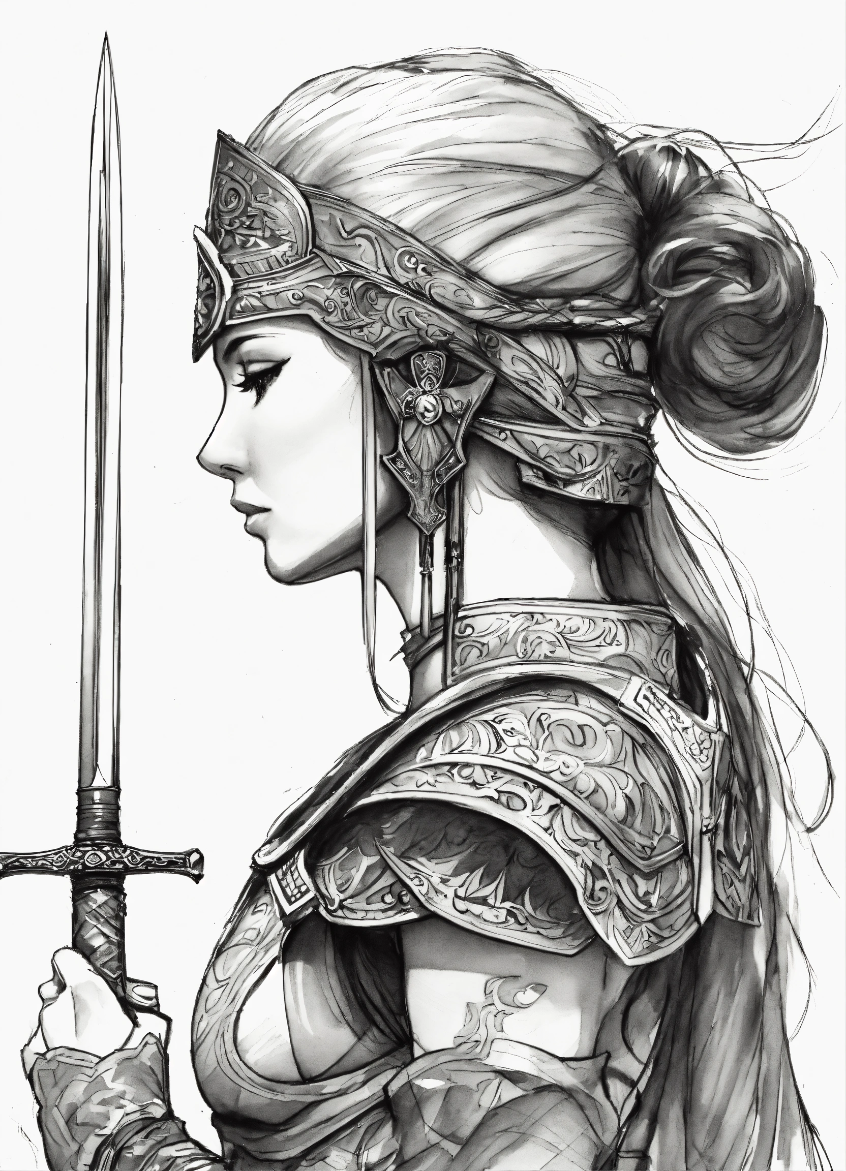 Lexica - Pen sketch of just the profile of an inner goddess with sword ...