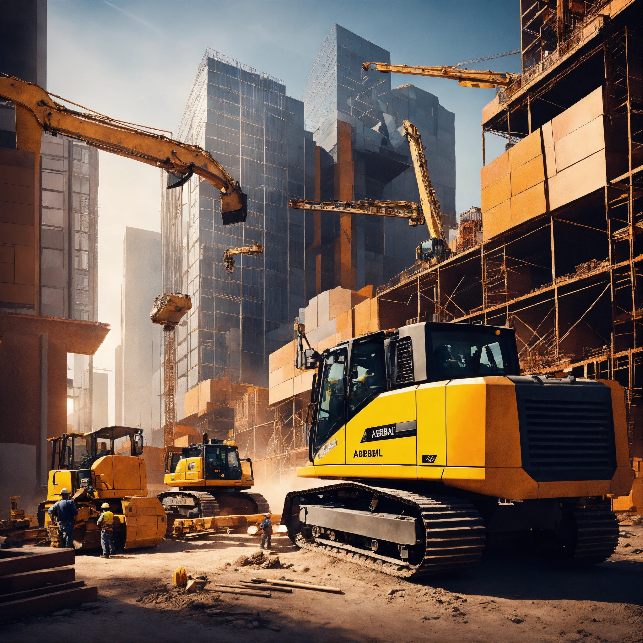 Lexica - Digital art depicting a bustling construction site, heavy ...