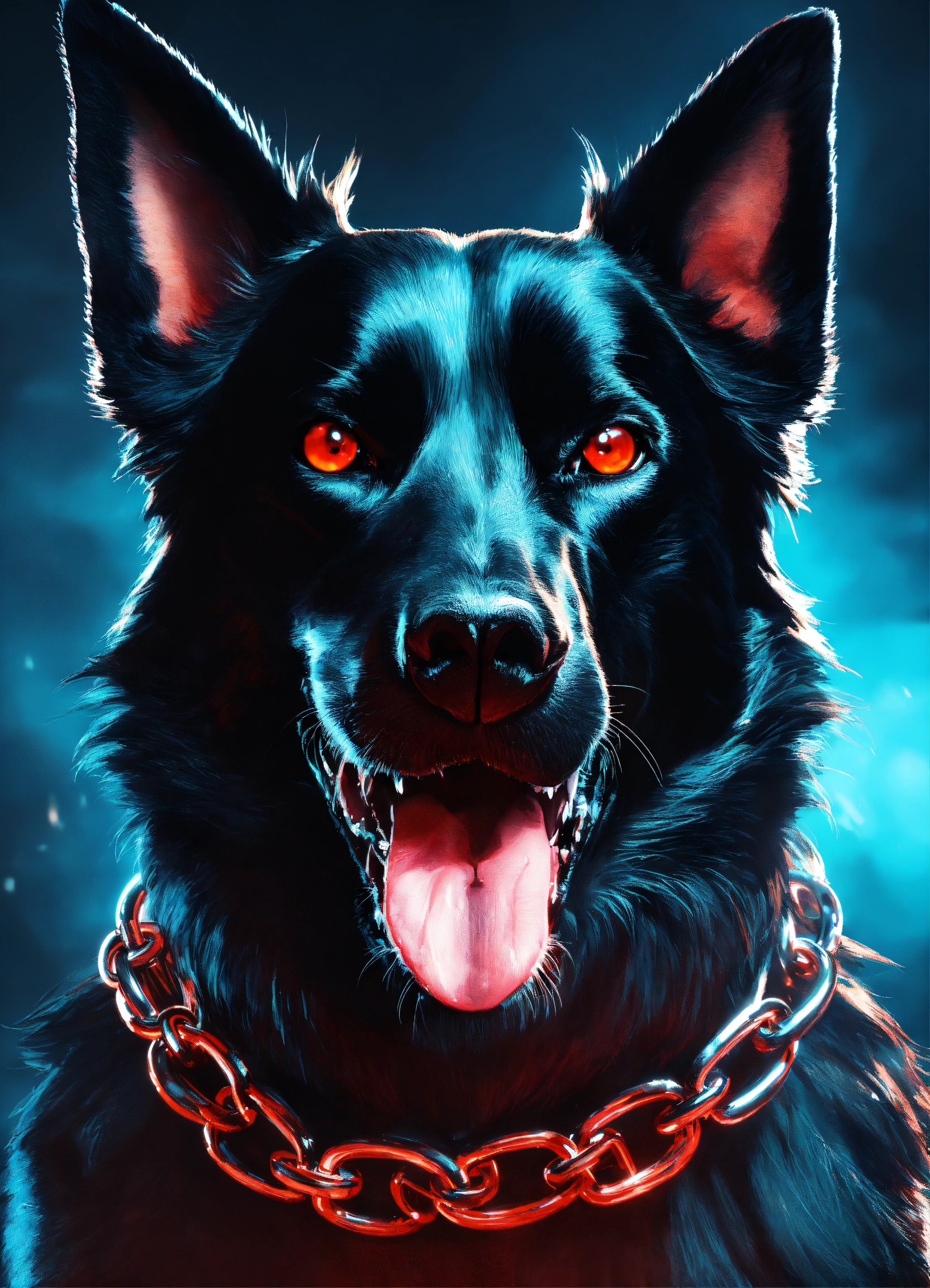 Lexica - Evil angry growling black dog foaming at the mouth, wearing a ...