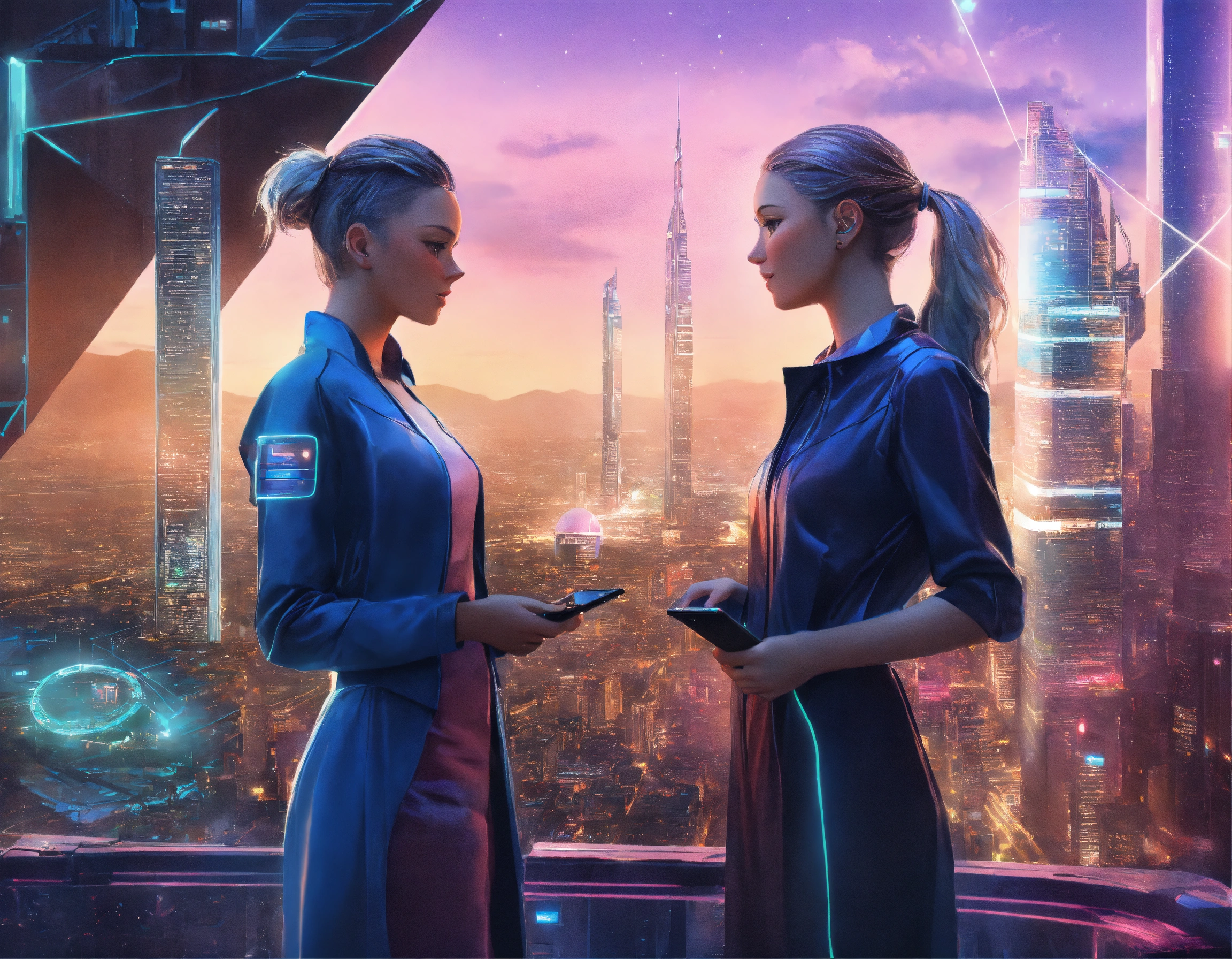 Lexica - Create an image of 2 women covertly exchanging digital tokens ...