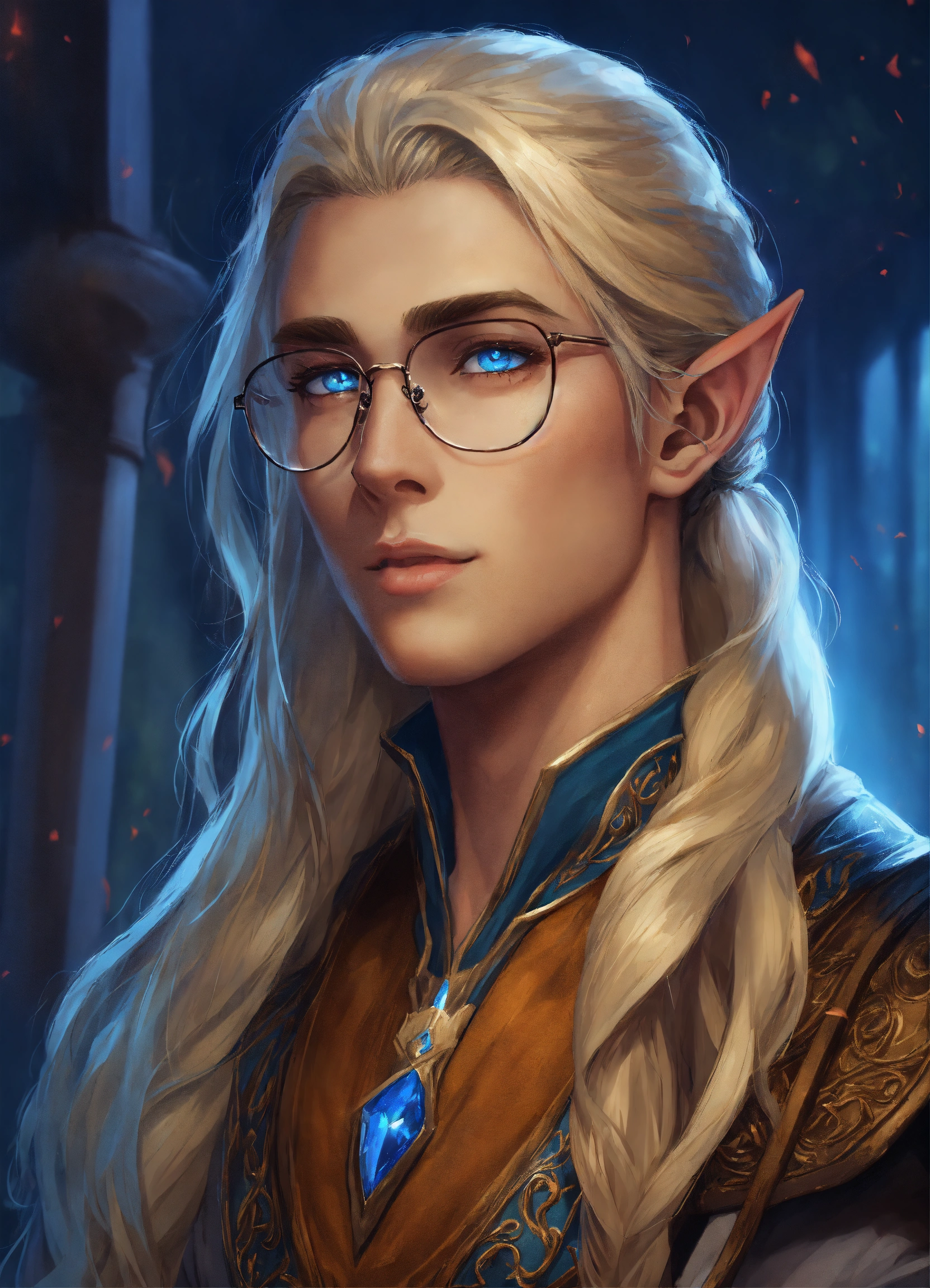 Lexica - A half elf with very tanned skin, wearing glasses with deep ...