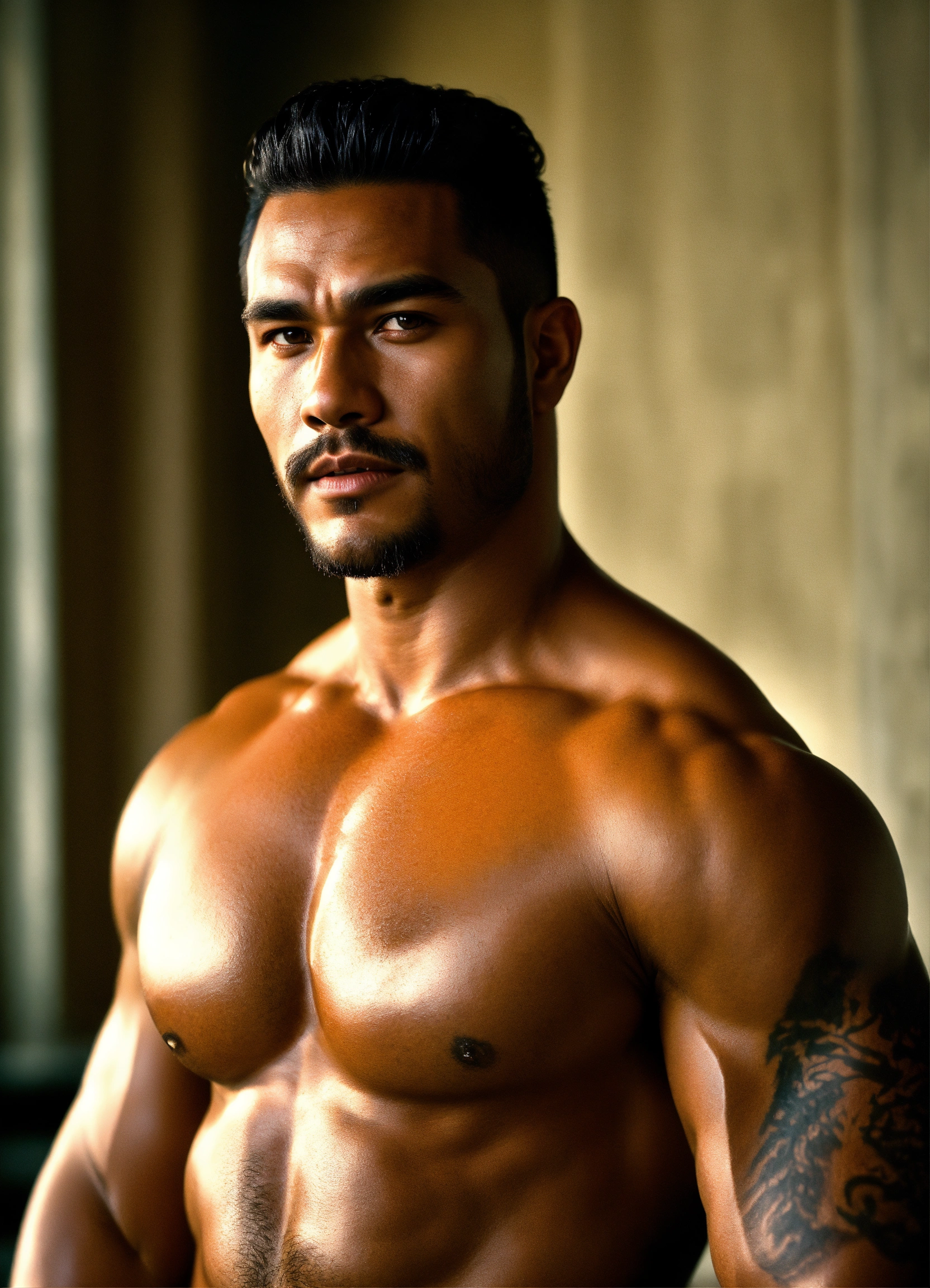 Lexica - Samoan man in soft light,,mister olympia anatomy, broad muscle ...