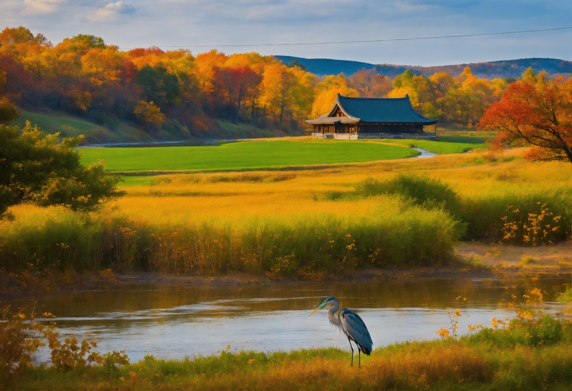 Lexica - Impressionistic, wooden Hanok on a hill in background with a ...