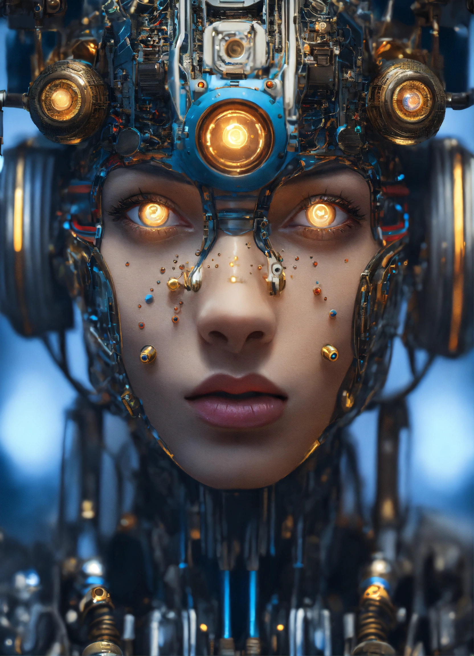 Lexica - Close up of an AI cyborg with moons as eyeballs, hyper realistic