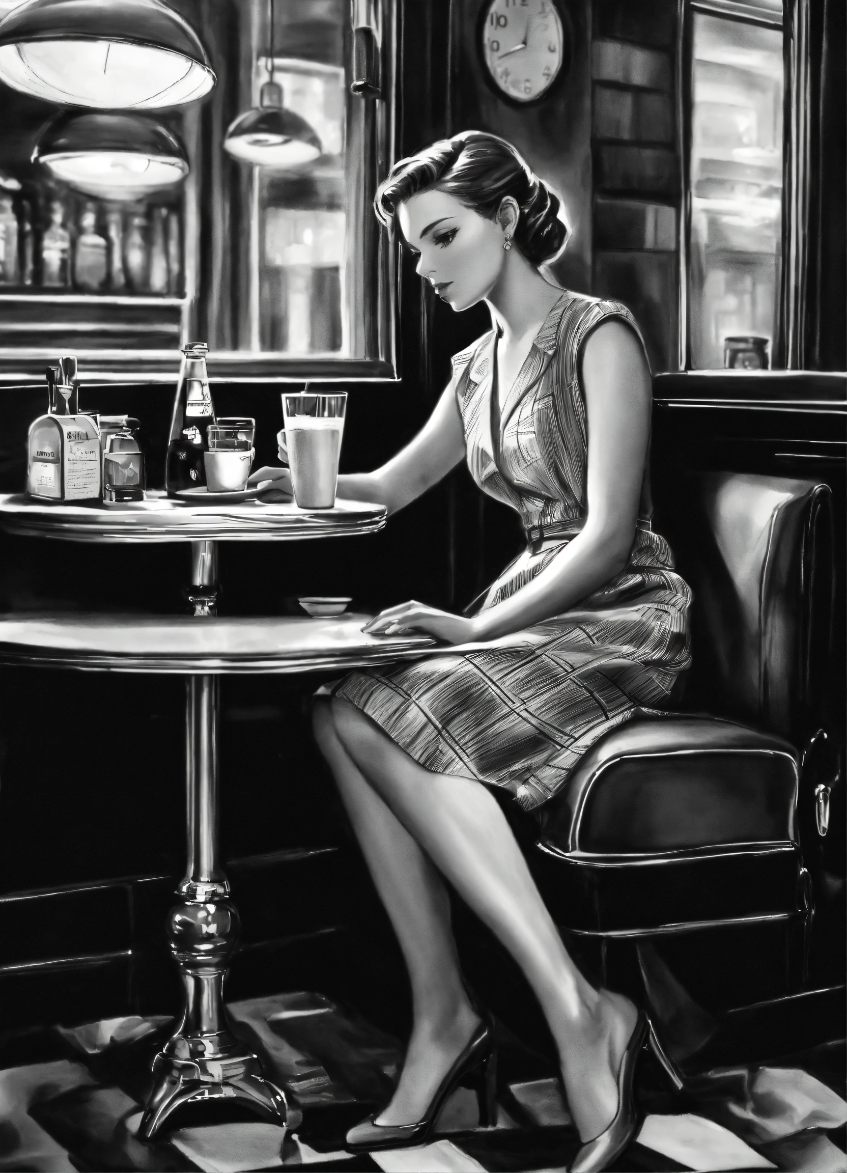 Lexica - Black and white pencil scetch painting, vintage, beautiful ...