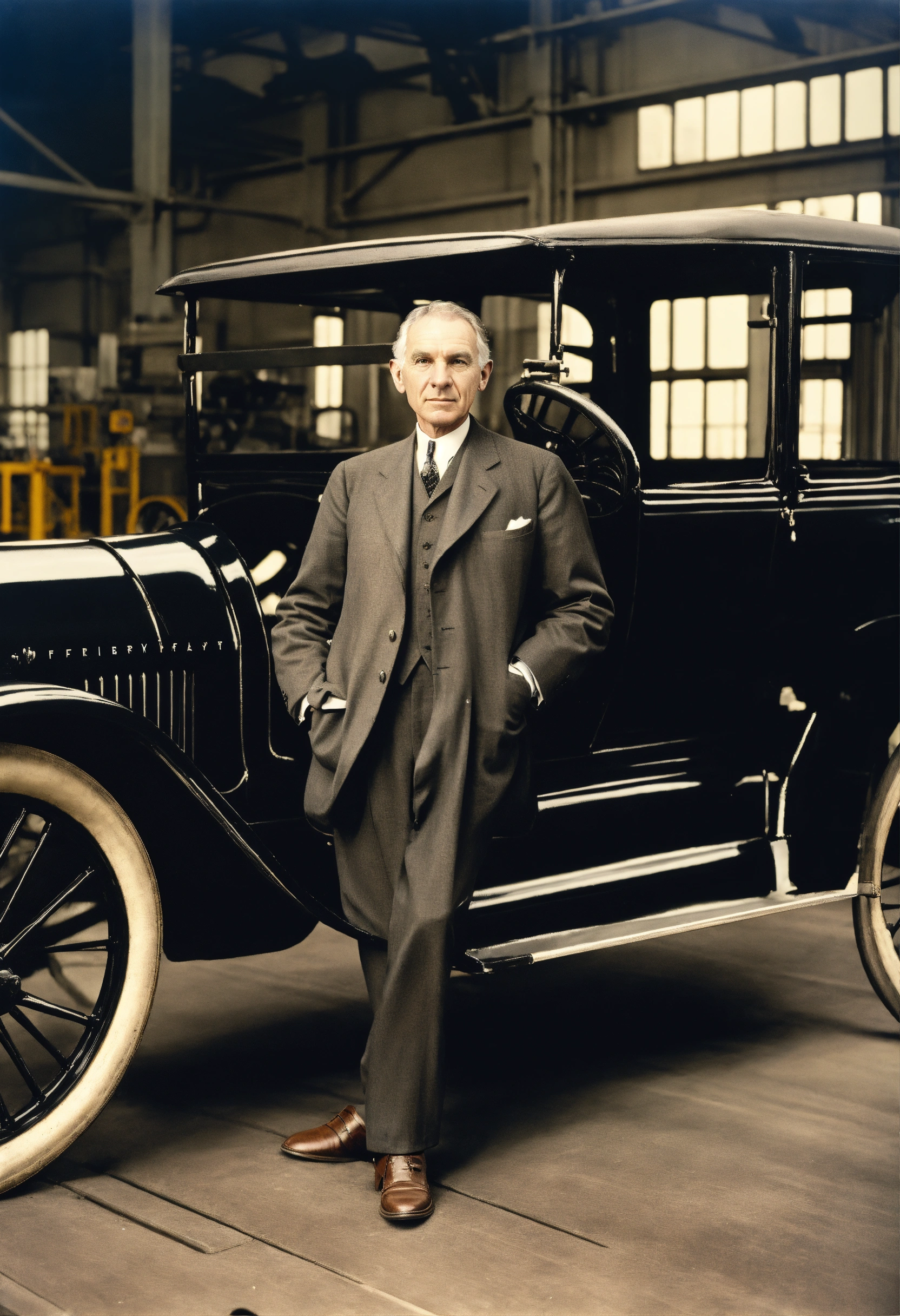 Lexica - Generate a vintage image of Henry Ford standing next to a ...