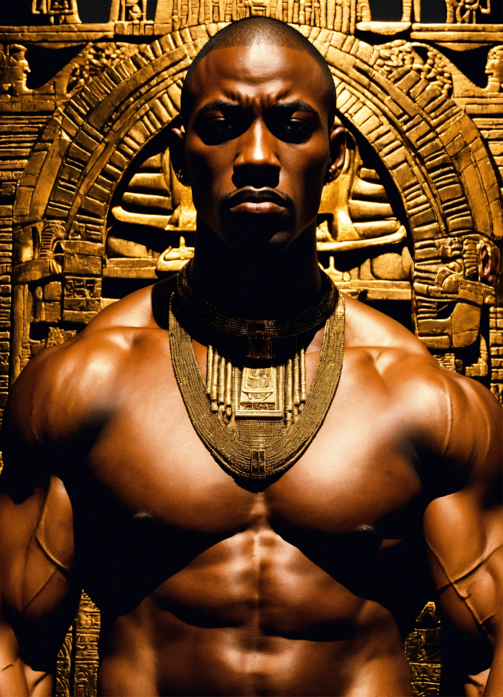 Lexica - A symmetrical huge bodybuilder close-up of an African male ...