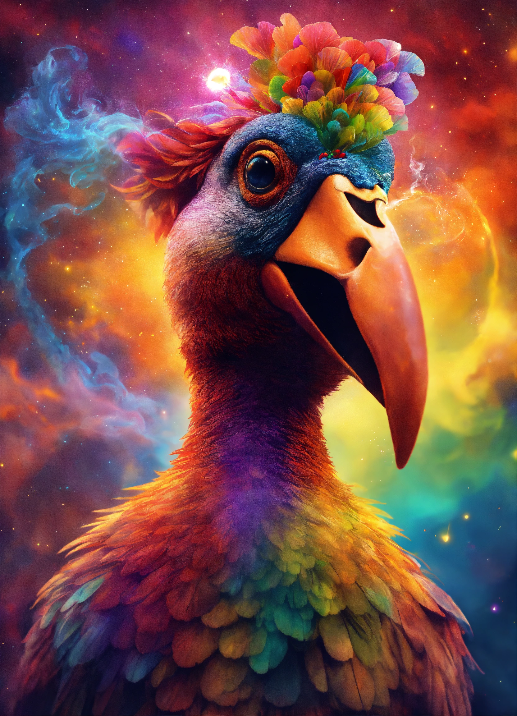 Lexica - Abstract dodo bird smoking dmt, with universe coming out of ...
