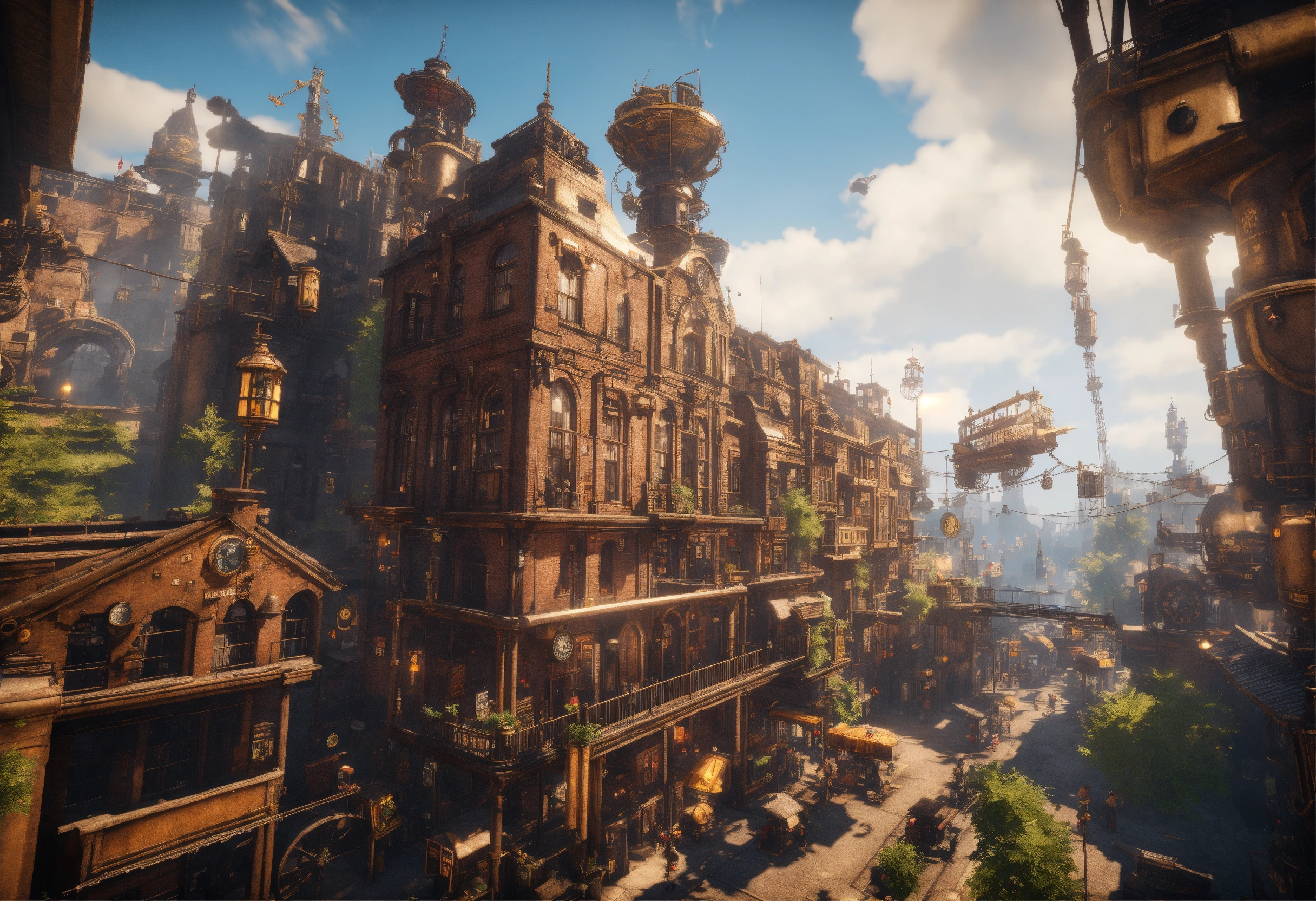 Lexica - Full overhead image of a steampunk city, unreal engine, 8k