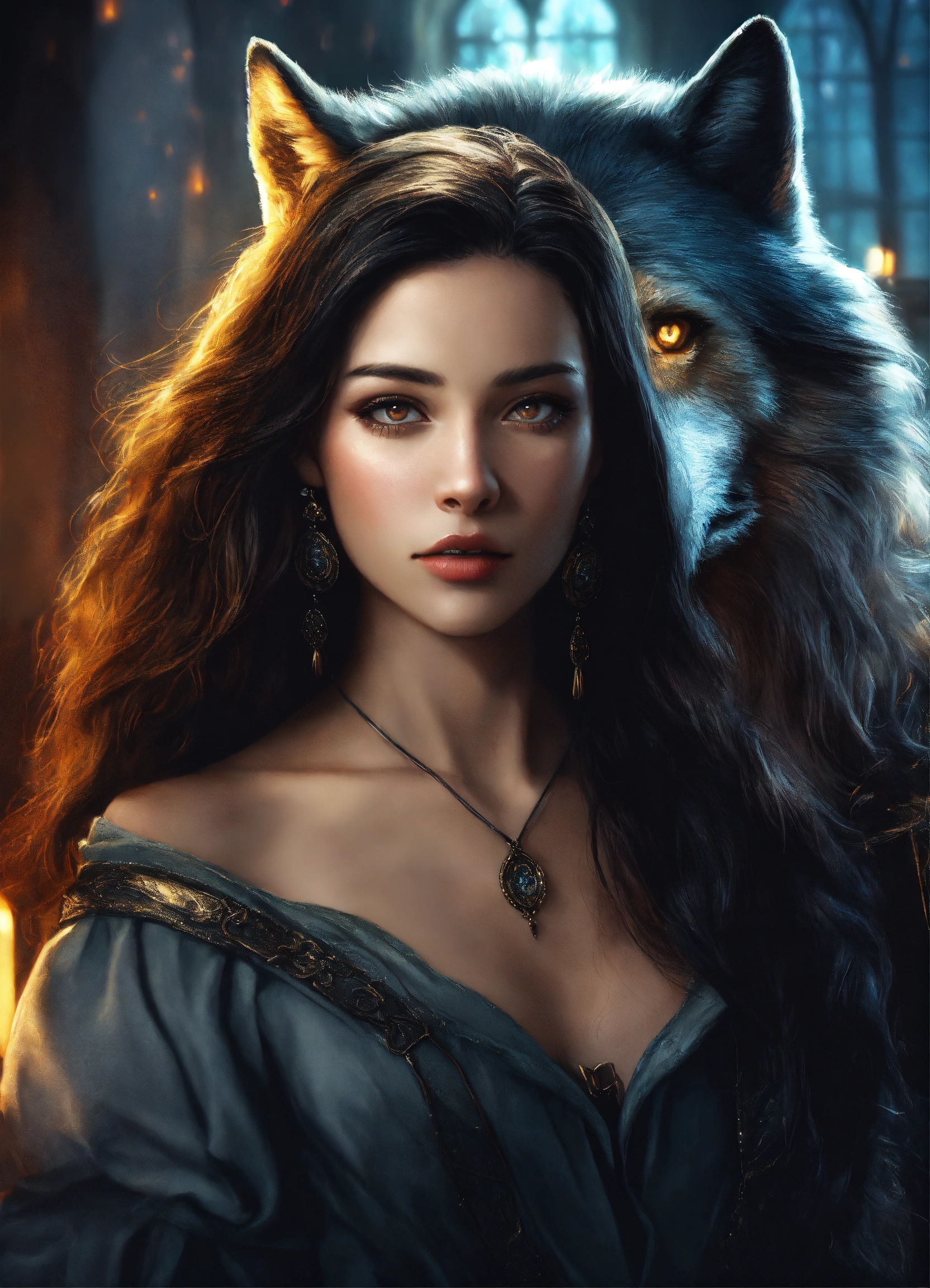 Lexica - Beautiful girl and handsome man in werewolf academy, mystic ...