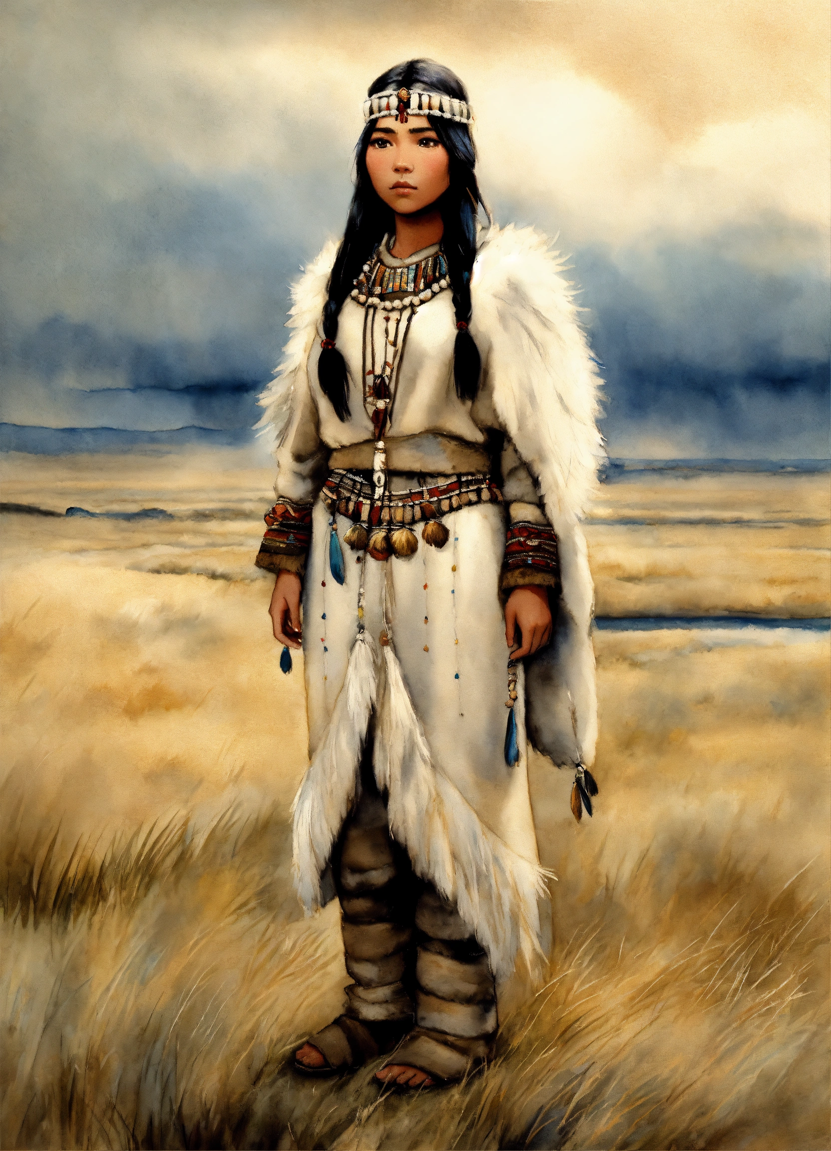 Lexica - Full body Illustration of an inuit woman, young, 18 years old ...
