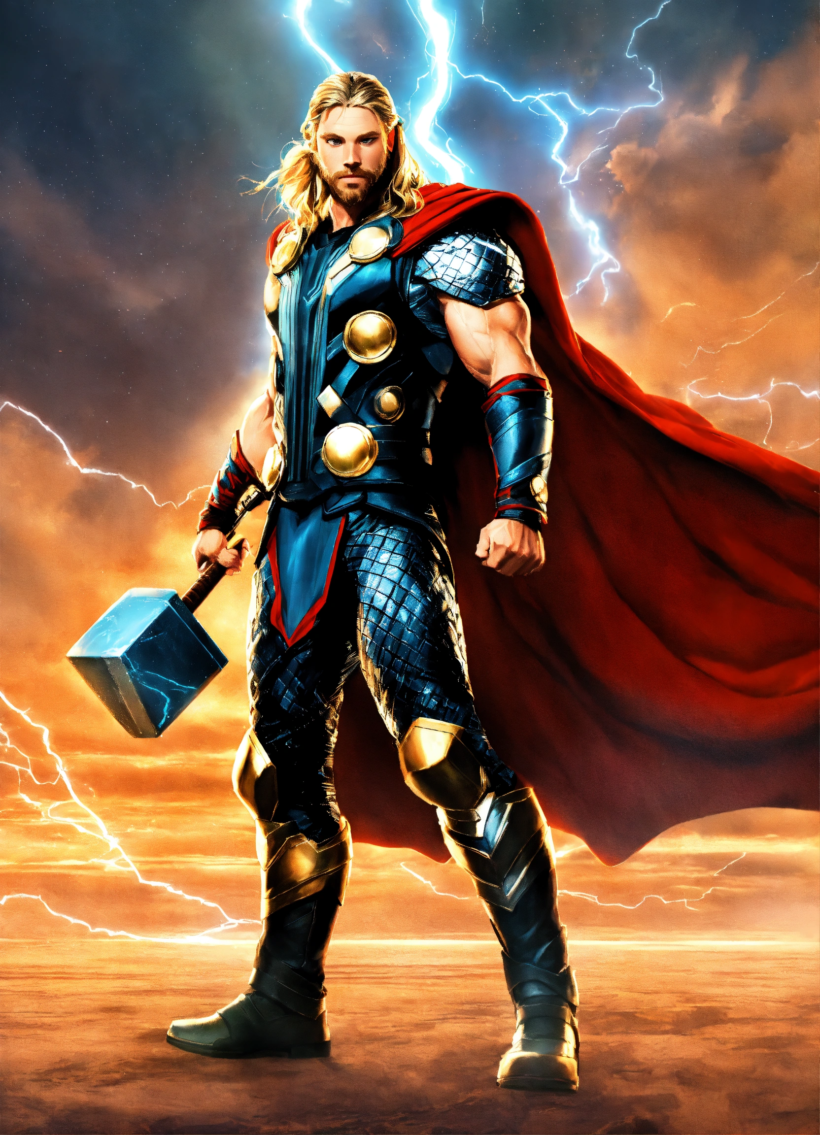 Lexica - Thor time traveling, 2D render, full-body view