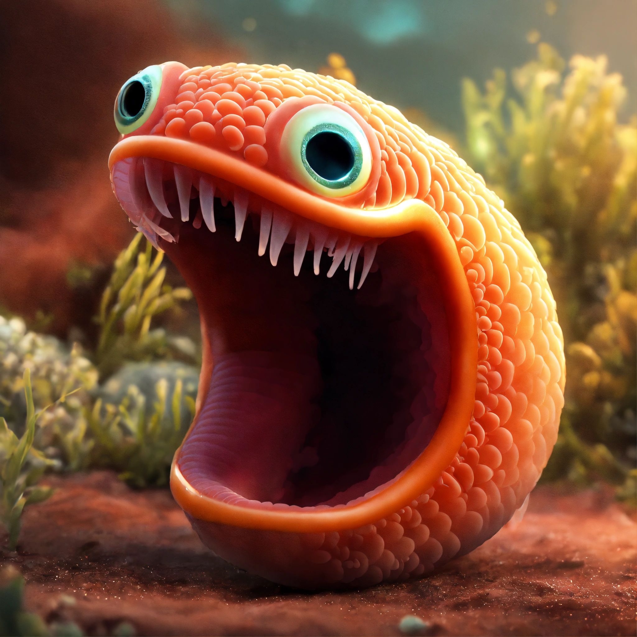 Lexica Ancylostoma Worm With Detailed Features In The Style Of Pixar