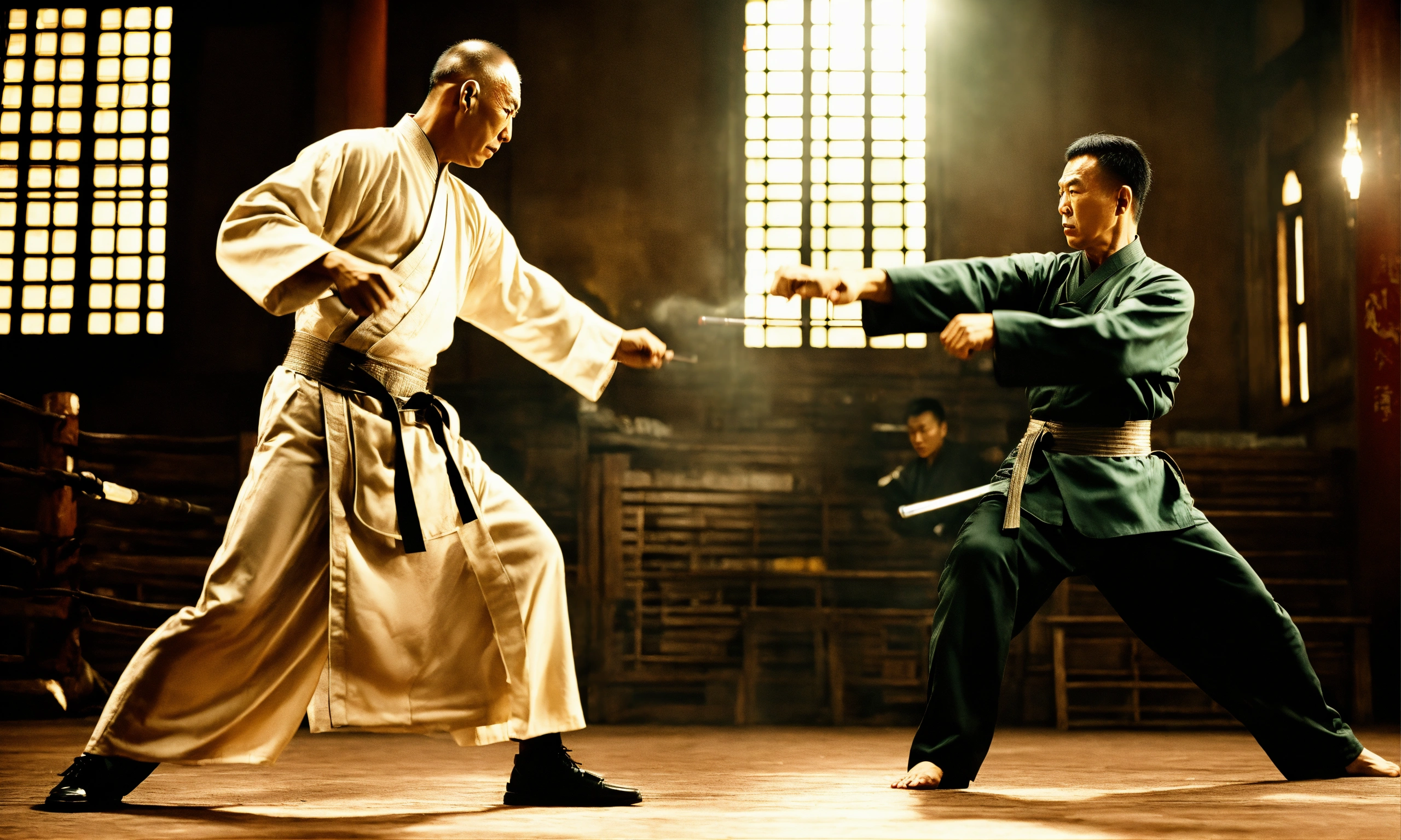 Lexica - Produce me an image of Ip man in fighting action, movie image ...