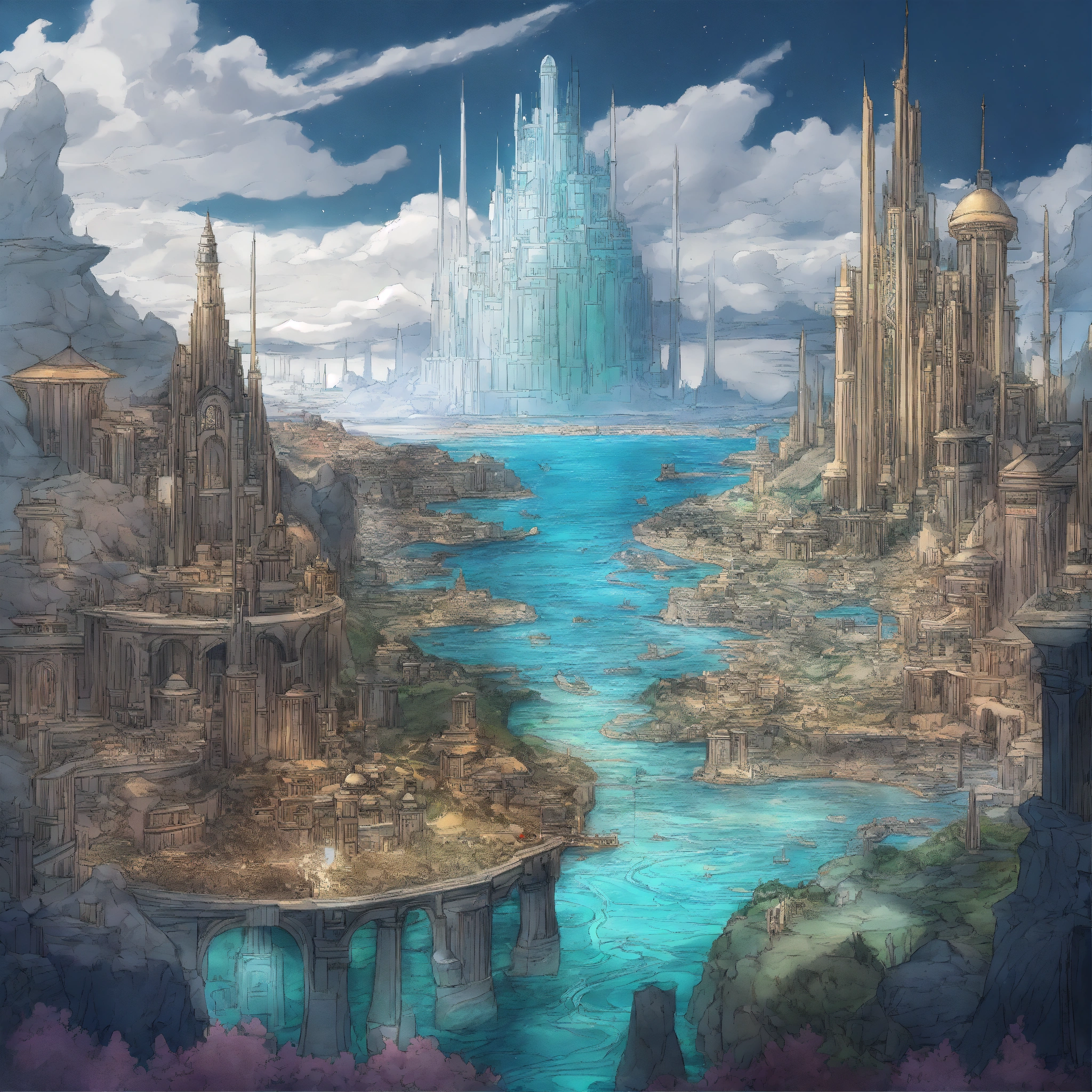 Lexica - A draw of the city of atlantis in silver and the line with ...