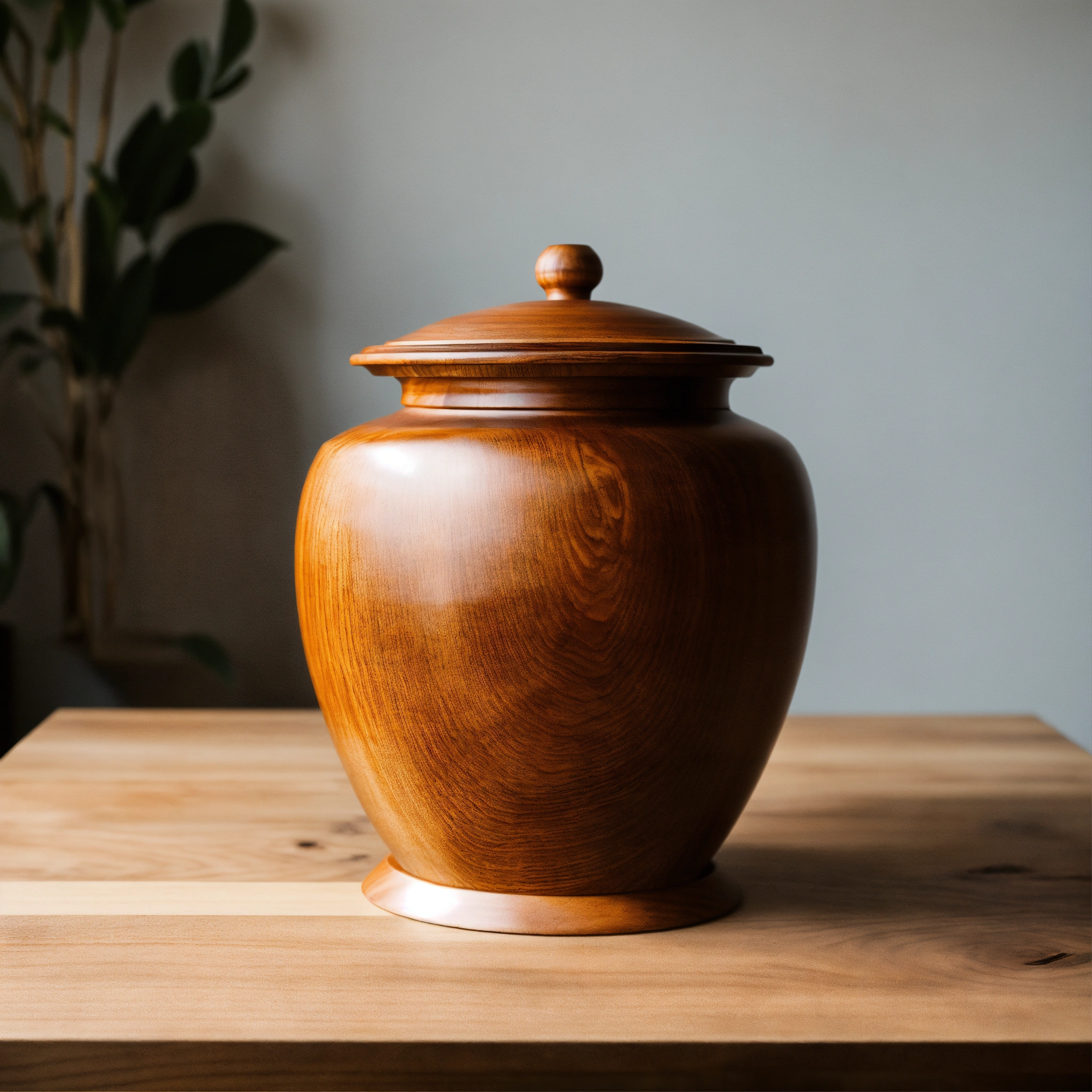 Lexica - A photo of a cremation urn sitting on a table. The urn is made ...