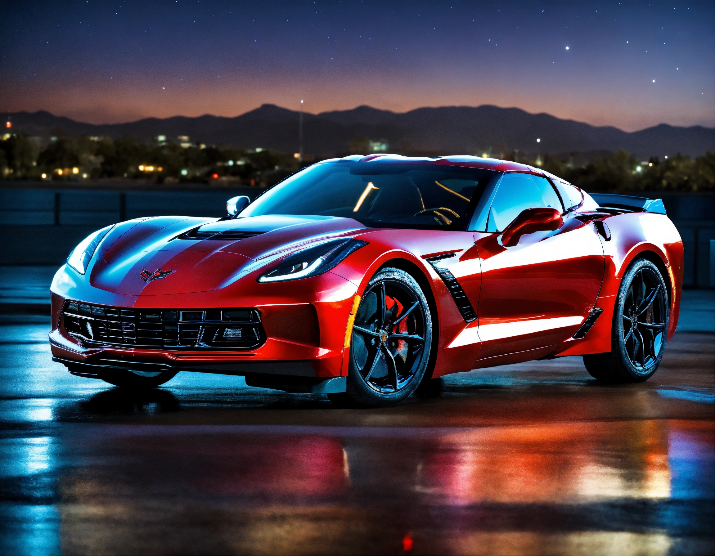 Lexica - Photorealistic color portrait of a 2022 chevy corvette against ...