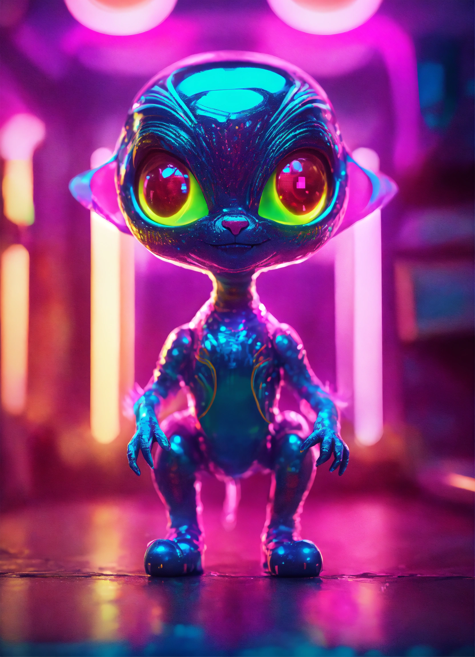 Lexica - Gelly cute adorable alien monster, full-body, neon glow colors ...