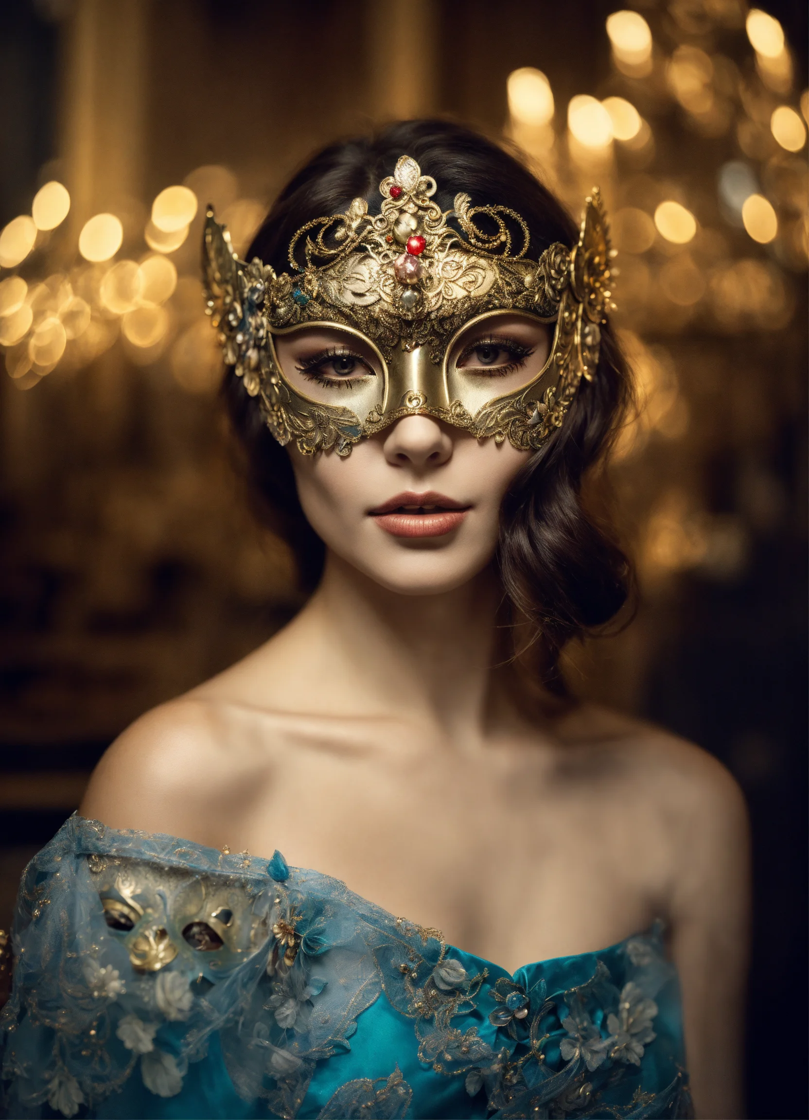 Lexica - Portrait of a woman in a richly decorated masquerade mask. the ...