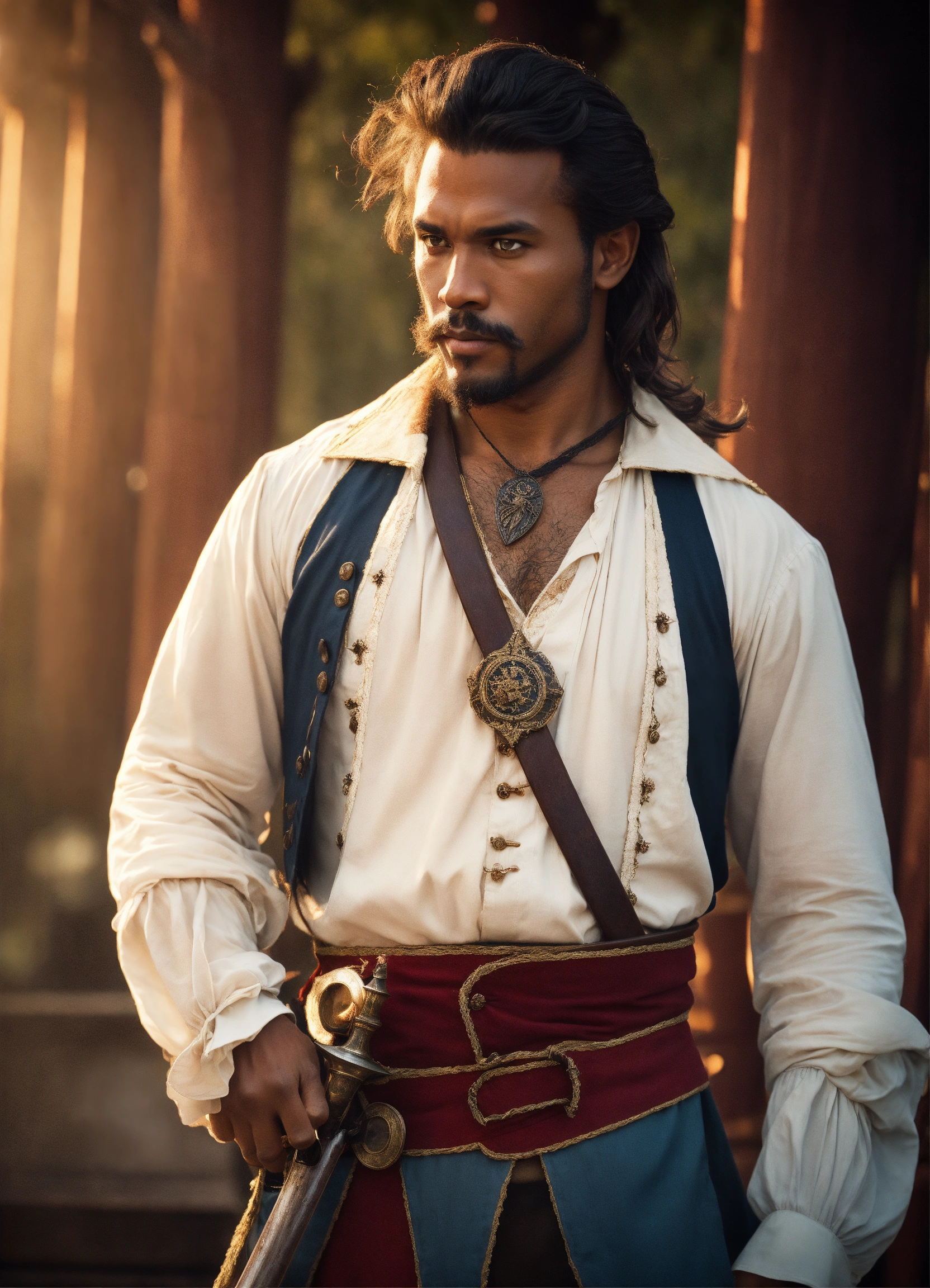 Lexica - Holding a rapier an adult black male pirate with long swept ...