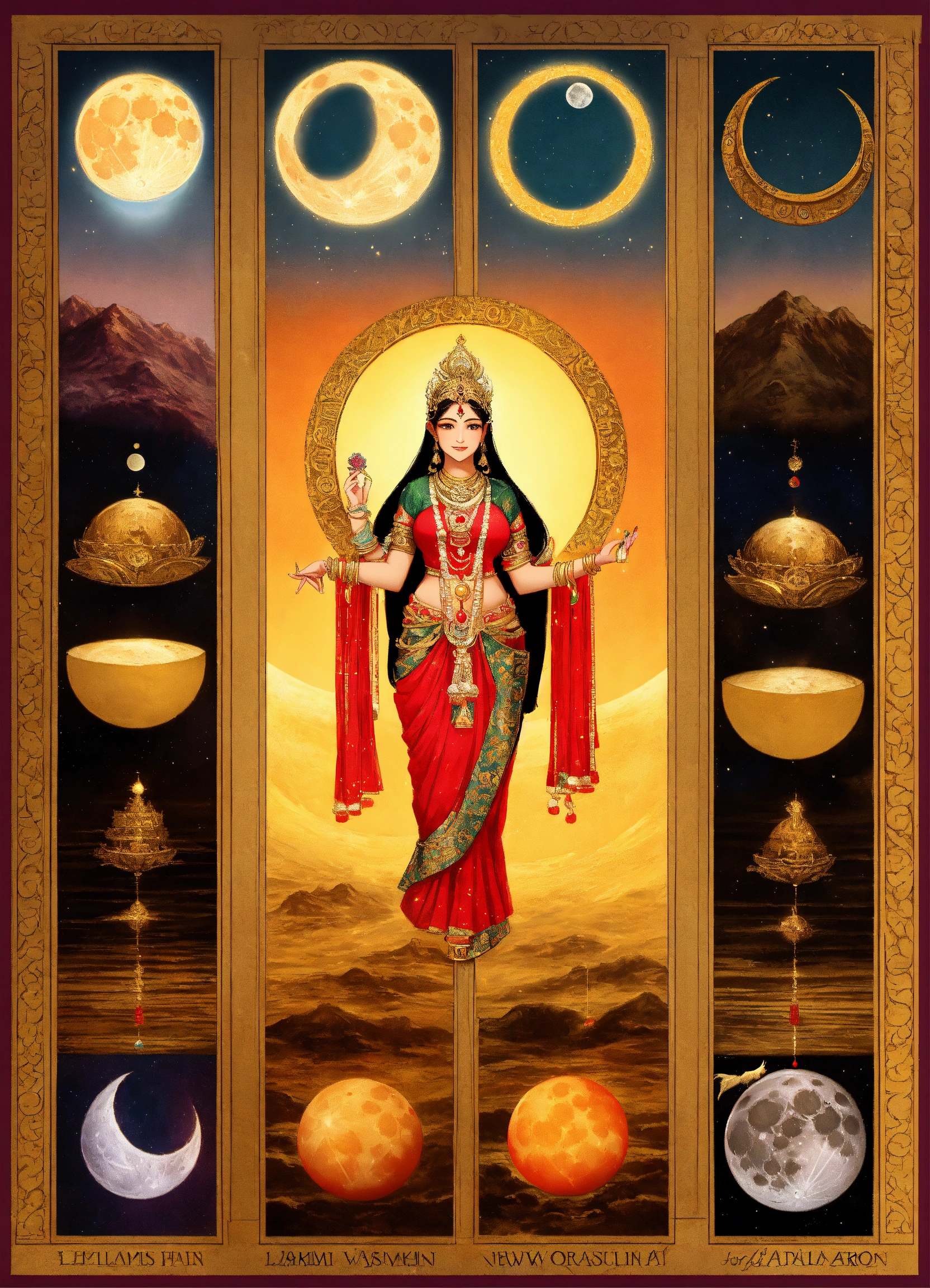Lexica - Artwork for an oracle card of Lakshmi holding the stages of ...