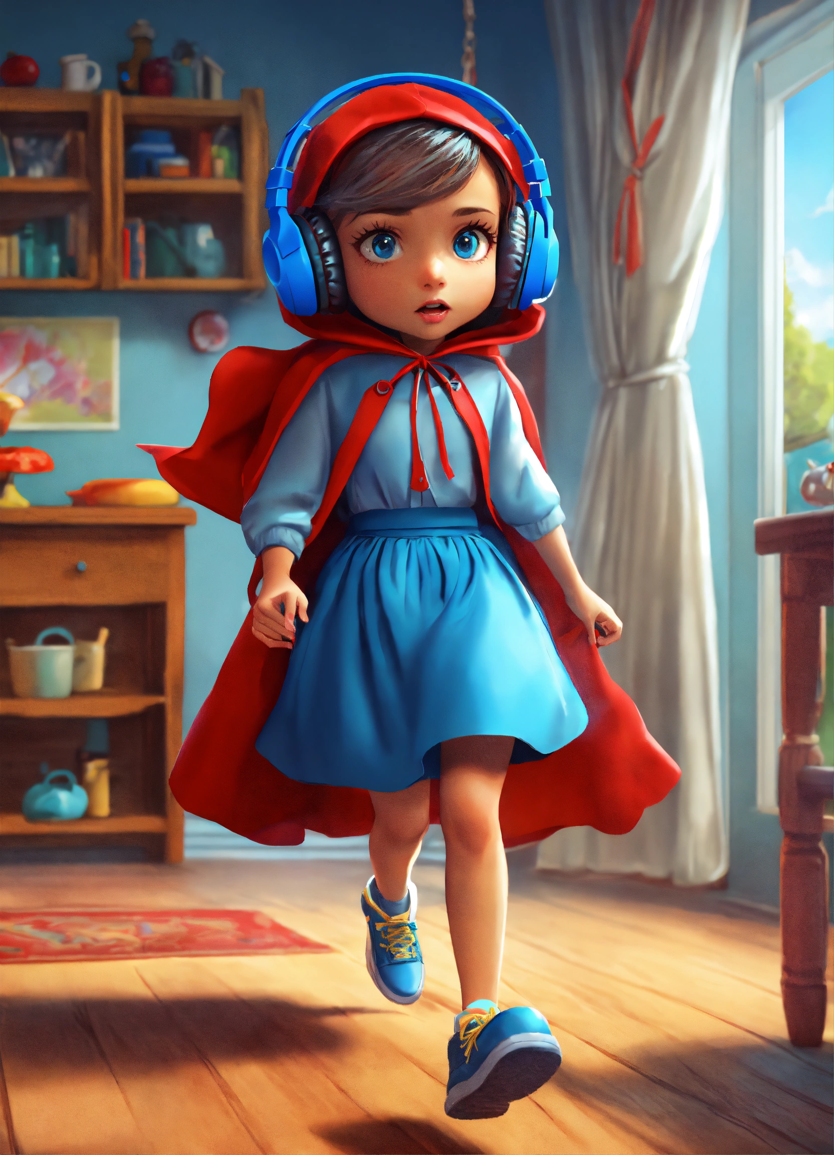 Lexica - Cartoons scared modern Red Riding Hood, wearing short blue ...