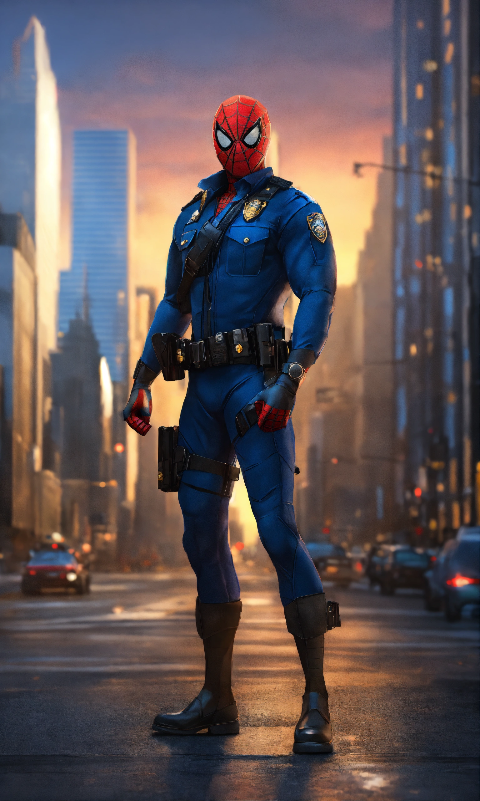 Lexica - Spiderman as a police officer, 2D render, full-body view ...