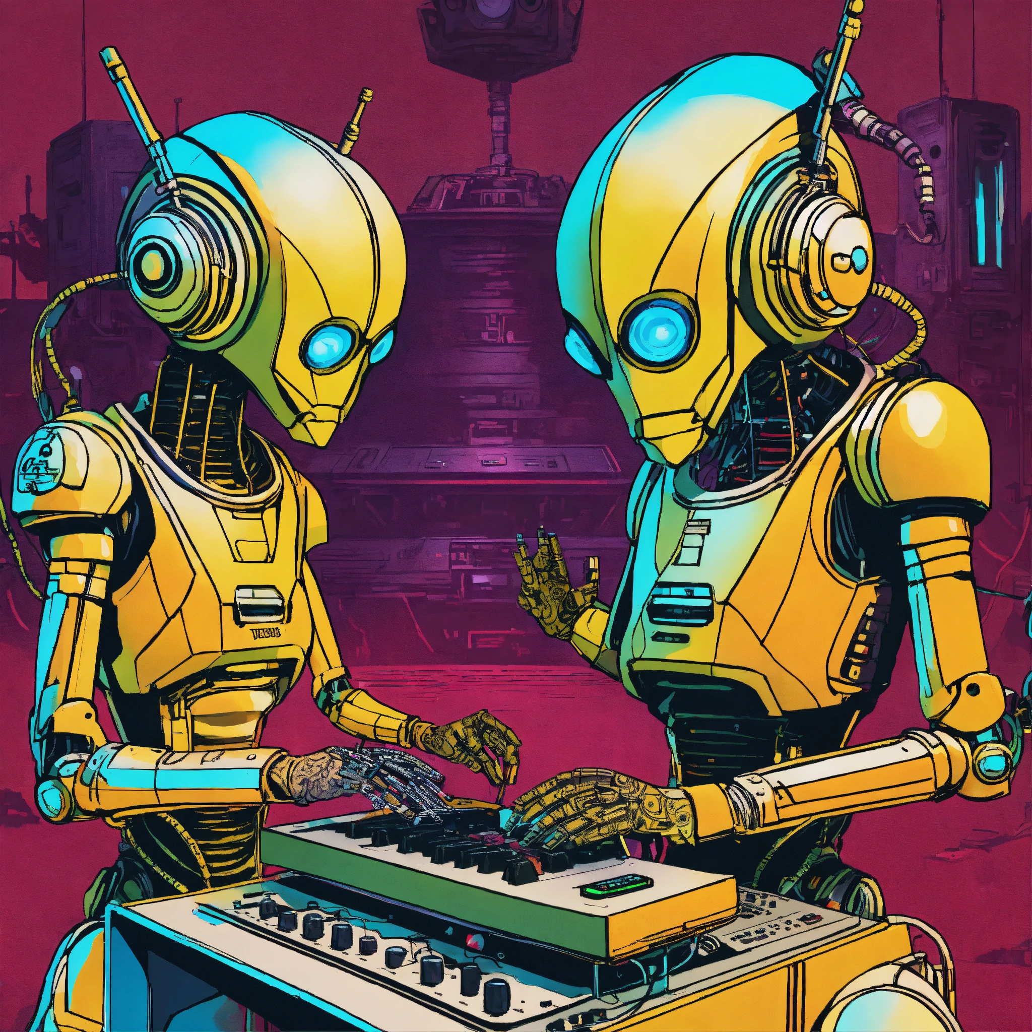 Lexica - Intricate detailed artwork of two alien techno droids using ...