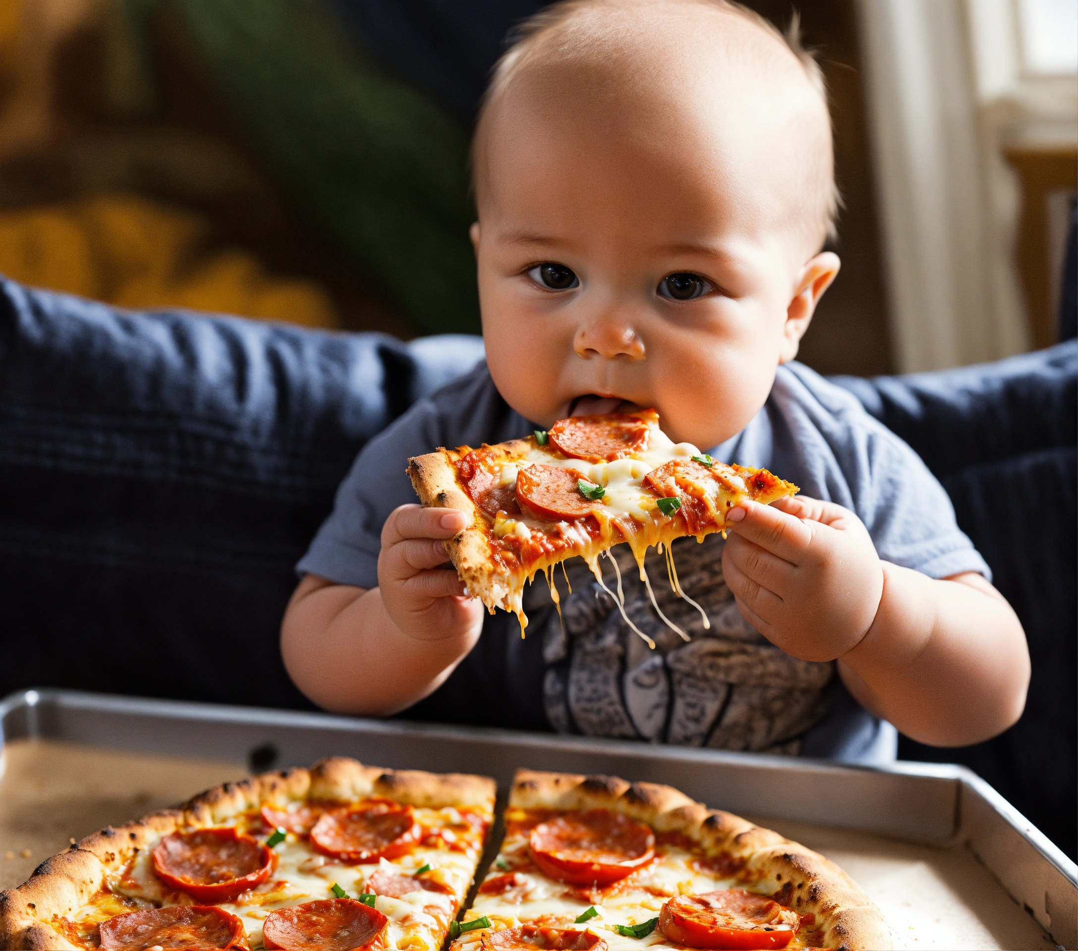 Lexica - Infant eating pizza