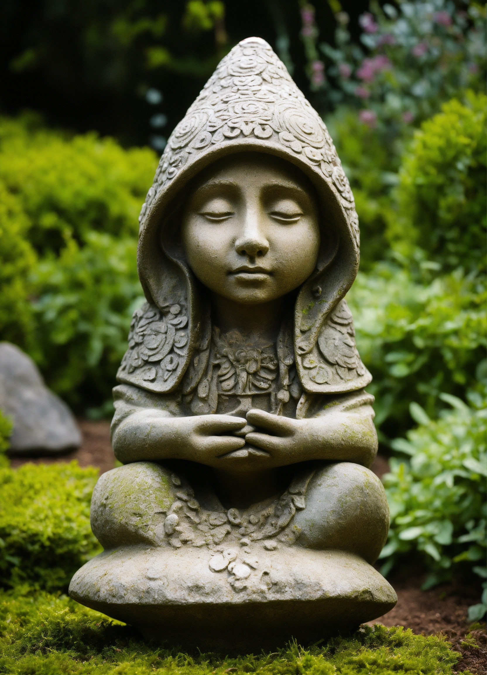 Lexica - An ancient stone hooded female gnome totem with meditative ...