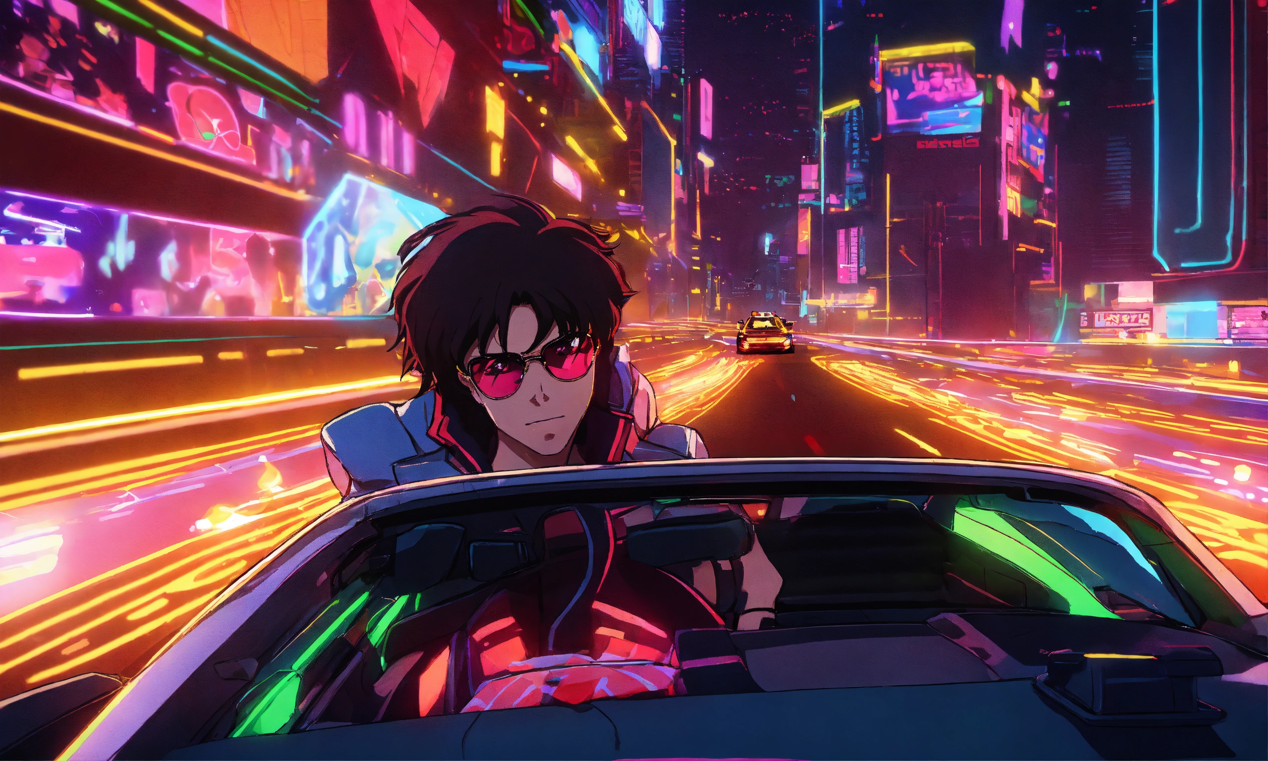 Lexica - 80s anime style, close up of man behind the wheel of sports ...