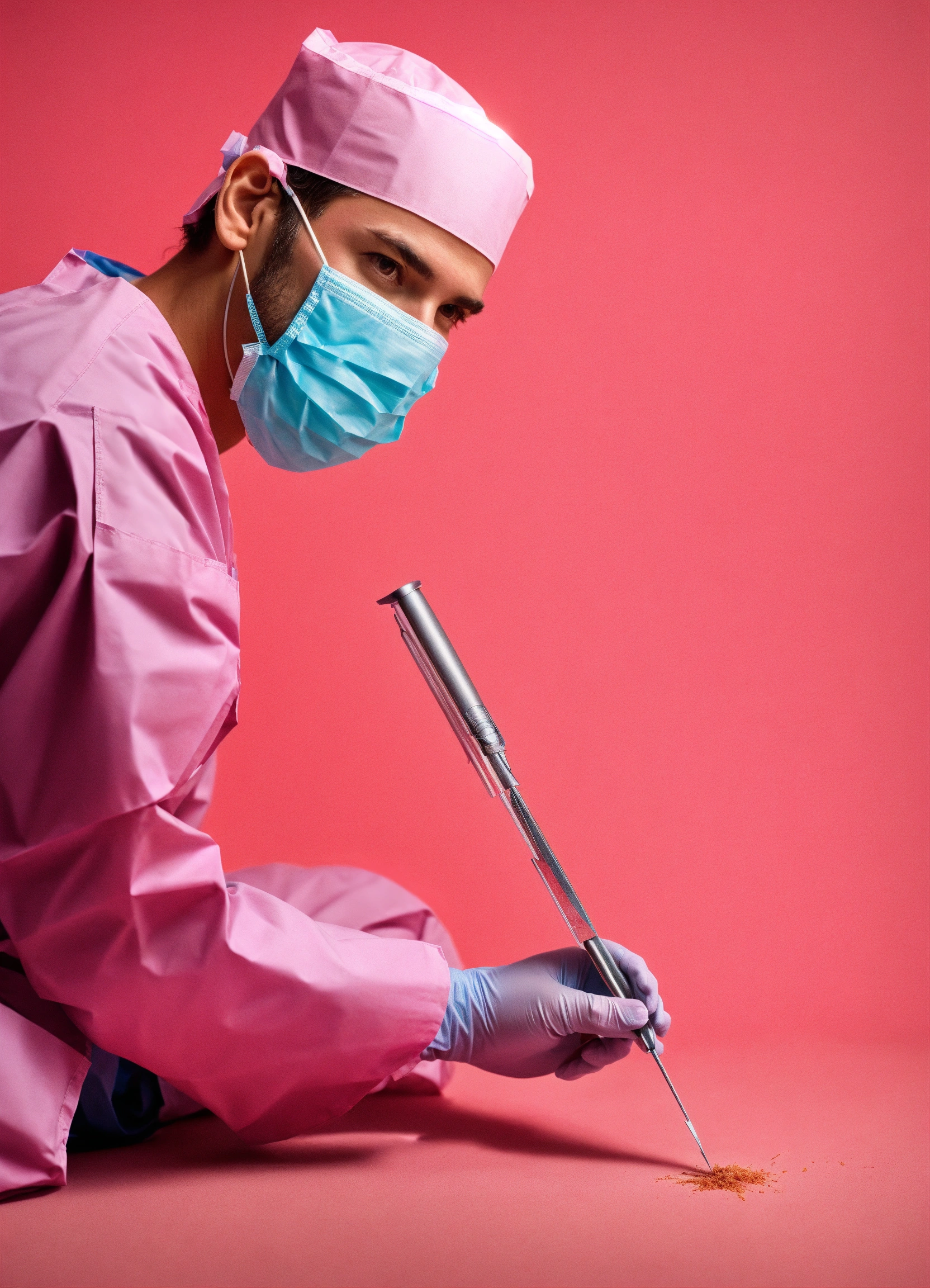 Lexica - A crouching surgeon holds a scalpel. Full length, Hyper ...