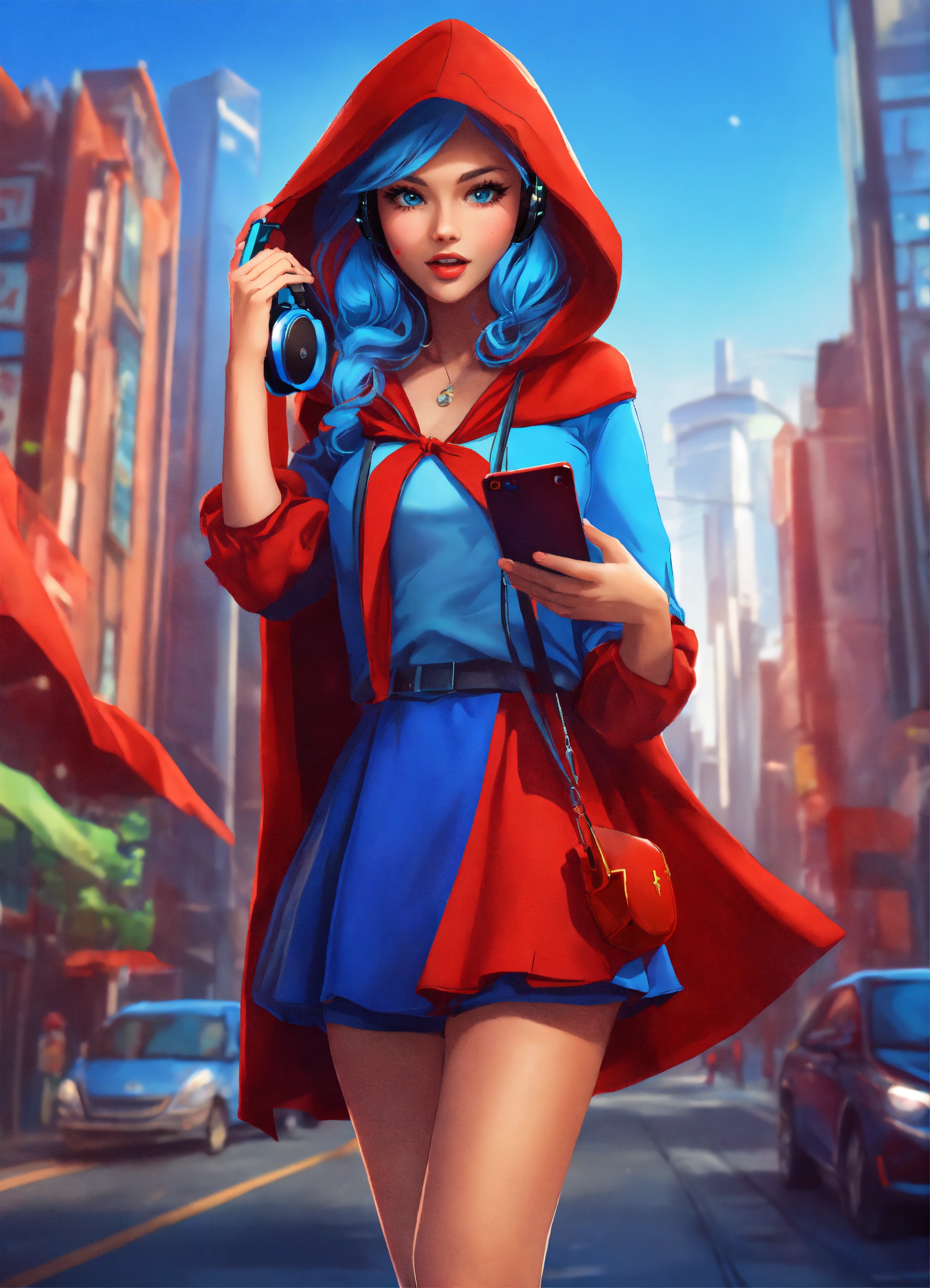 Lexica - Cartoons happyd modern Red Riding Hood, wearing short blue ...