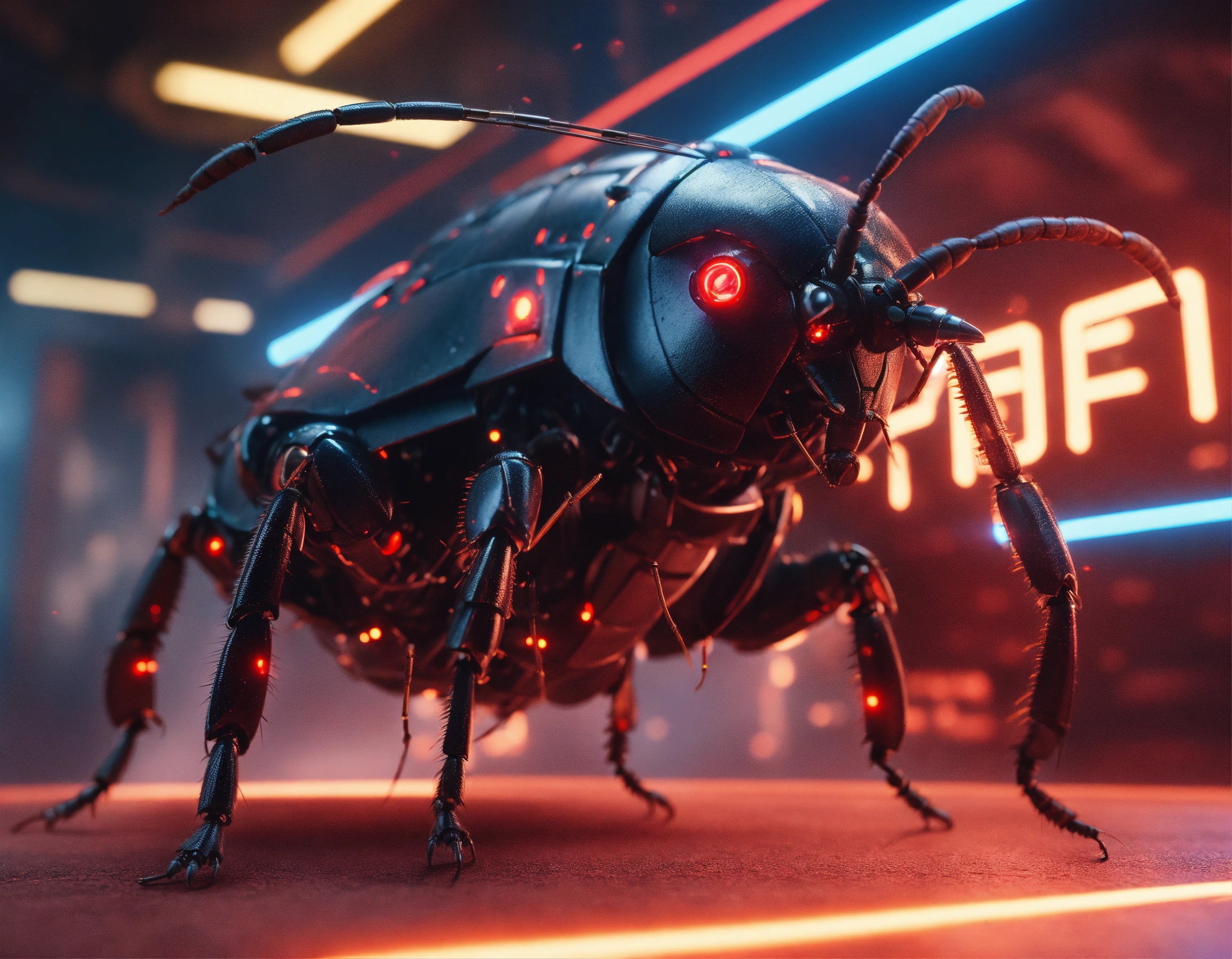 Lexica - Zoom out shot of fierce black cockroach standing humanoid with ...