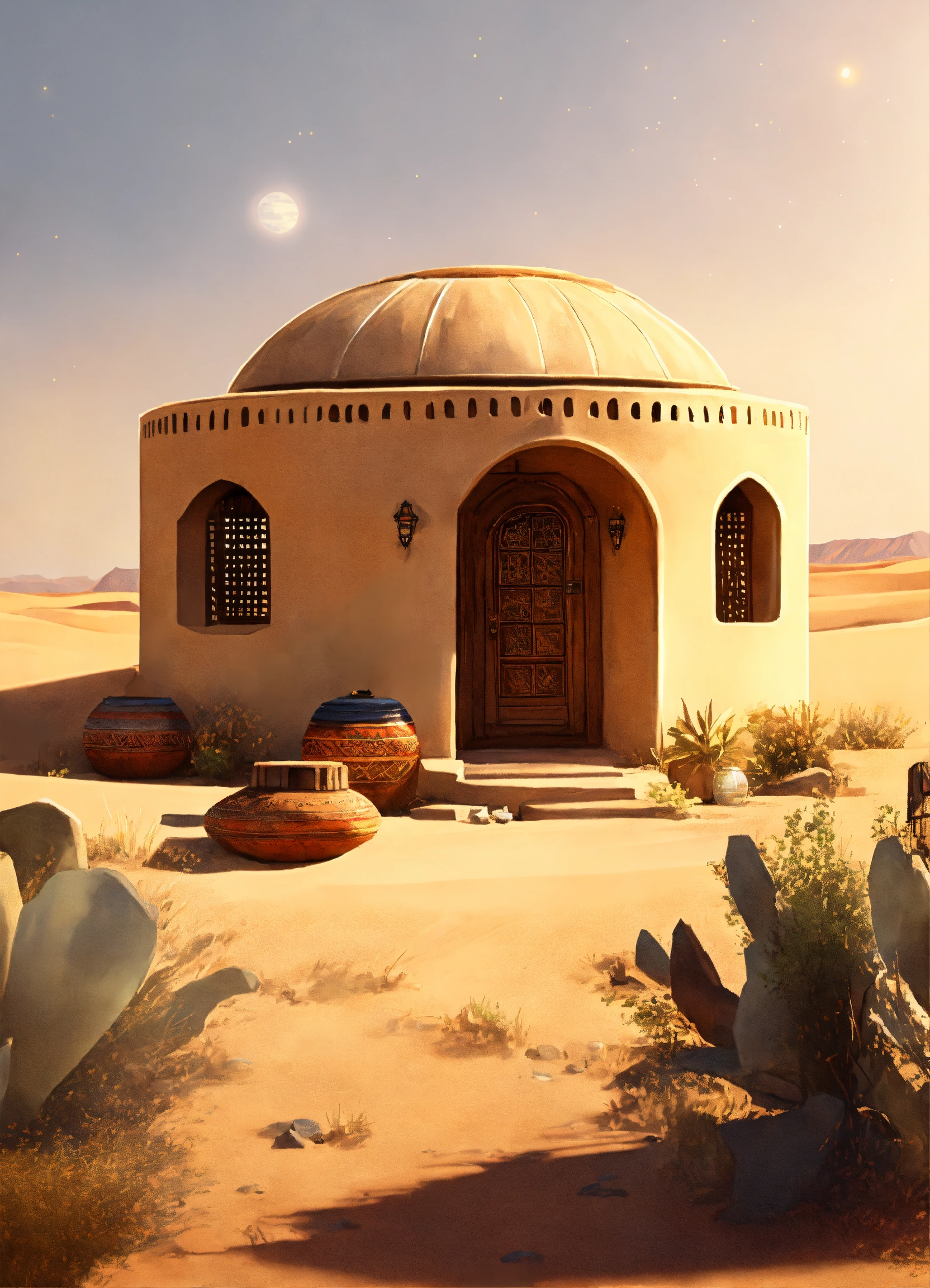 Lexica - Concept art of a large desert home, star wars, jakku, desert ...