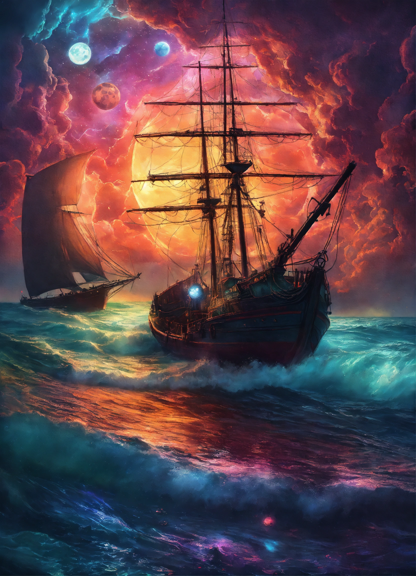 Lexica - "Lovecraftian Eldritch style sunset storm stars moon ocean ...